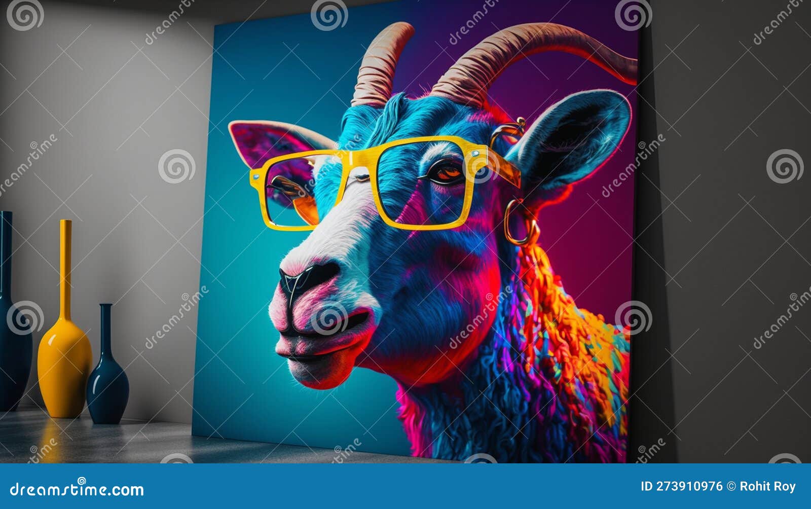 A Colorful Goat Wearing Glasses Stock Illustration - Illustration of ...