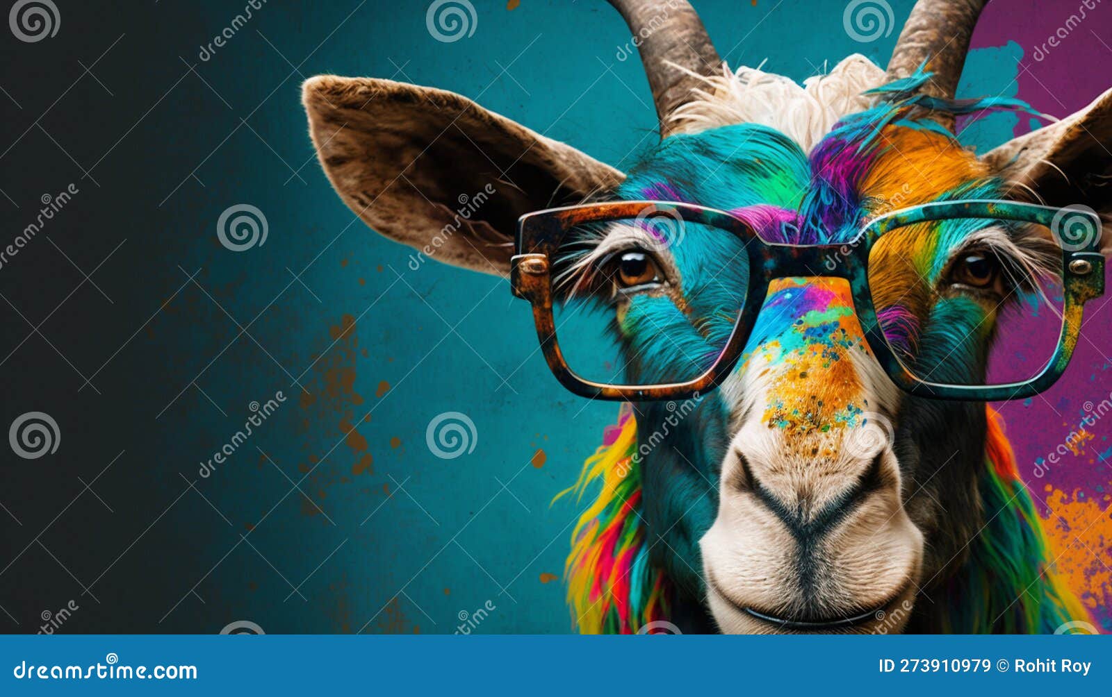 A Colorful Goat Wearing Glasses Stock Illustration - Illustration of ...
