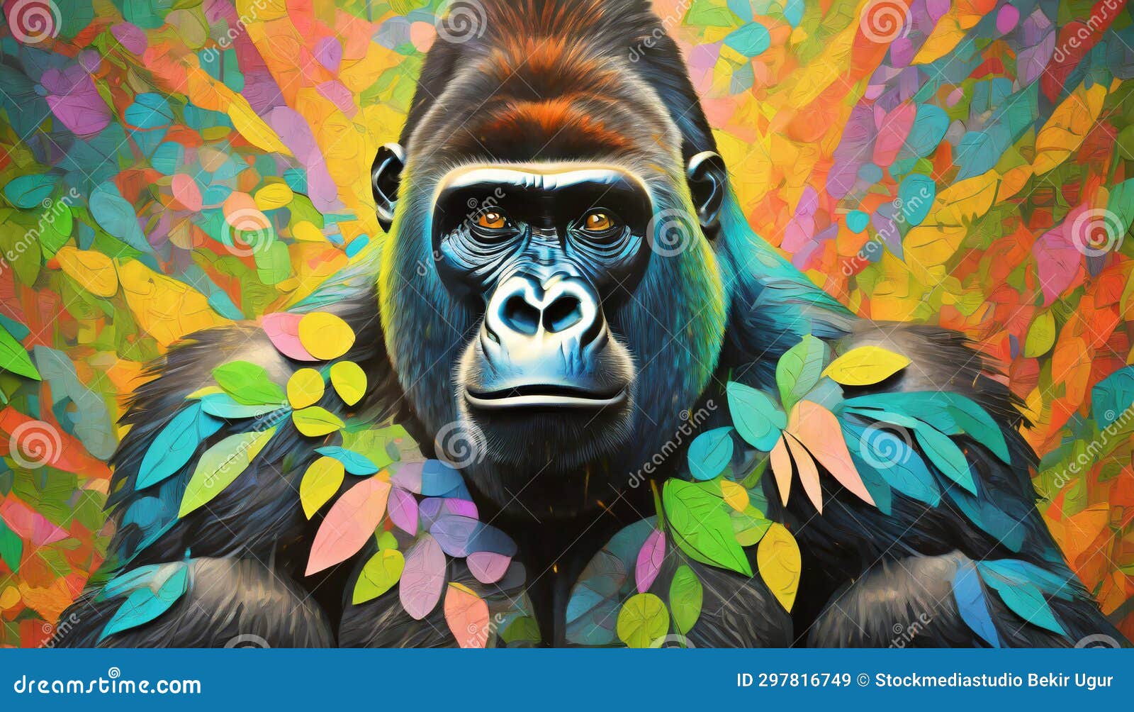 Colorful Gorilla stock illustration. Illustration of pattered - 297816749