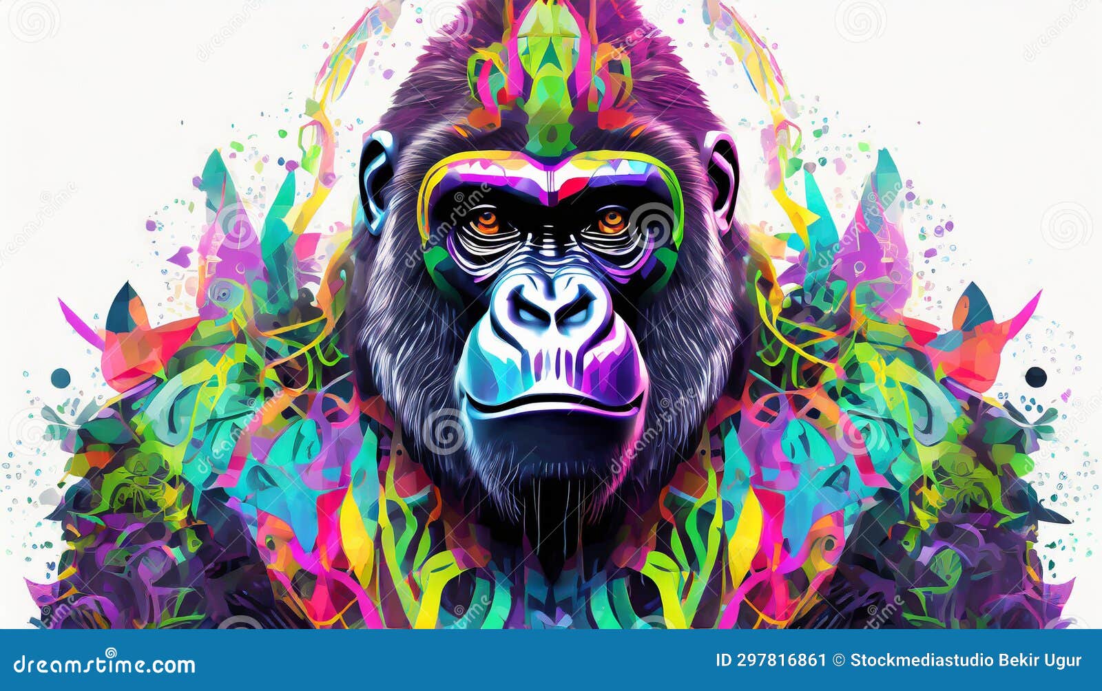 Colorful Gorilla stock illustration. Illustration of purple - 297816861
