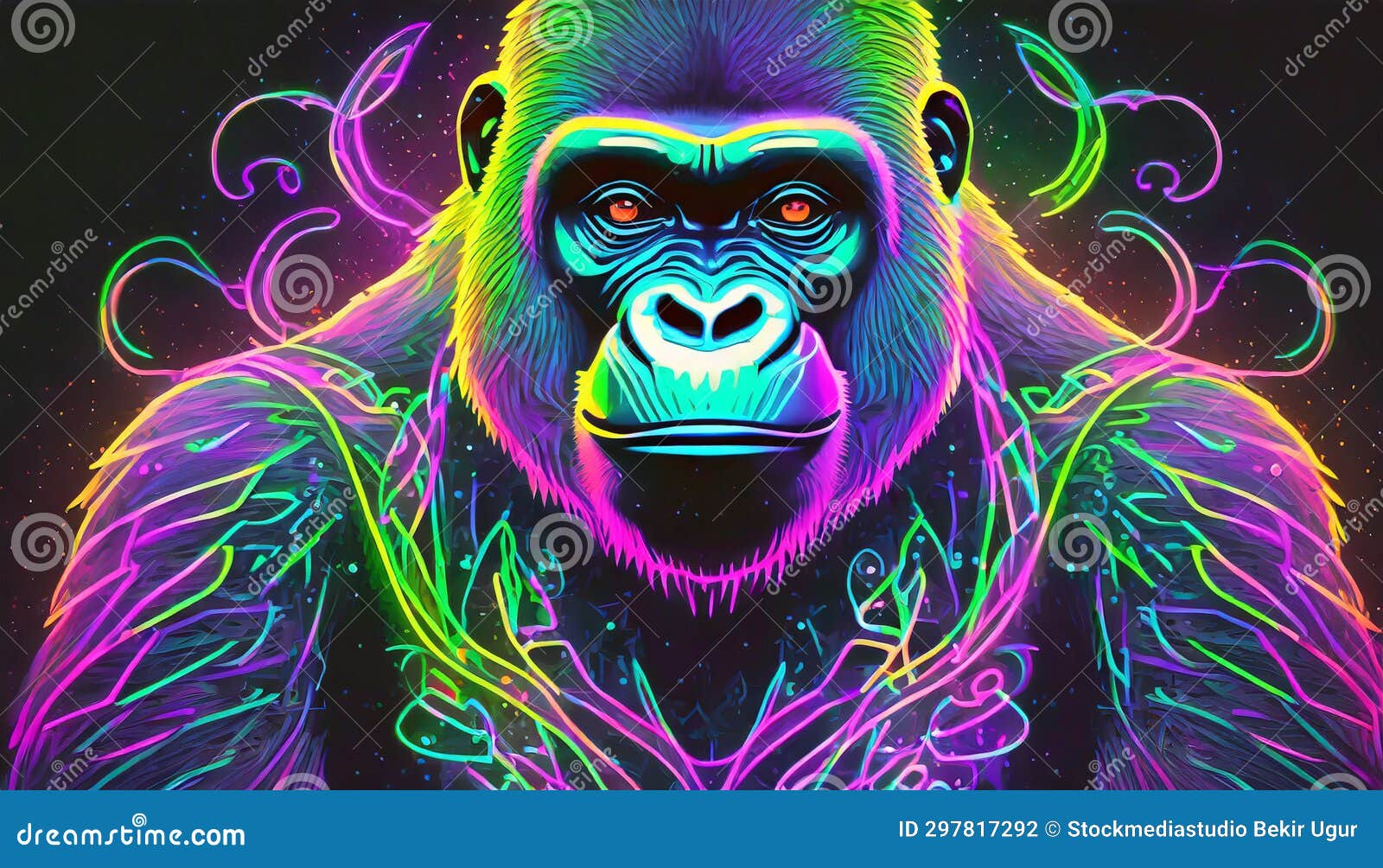 Colorful Gorilla stock illustration. Illustration of poster - 297817292