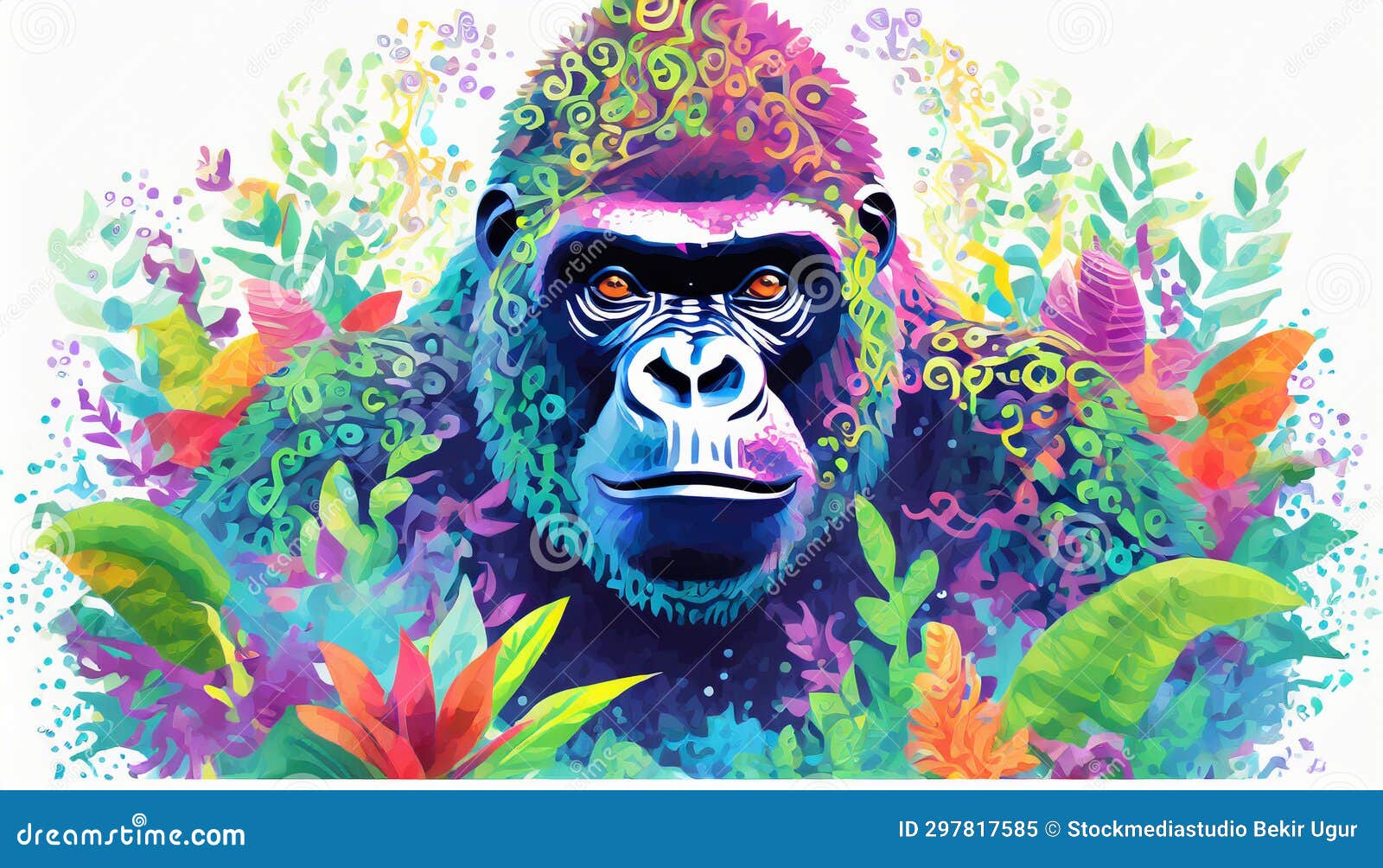 Colorful Gorilla stock illustration. Illustration of abstract - 297817585