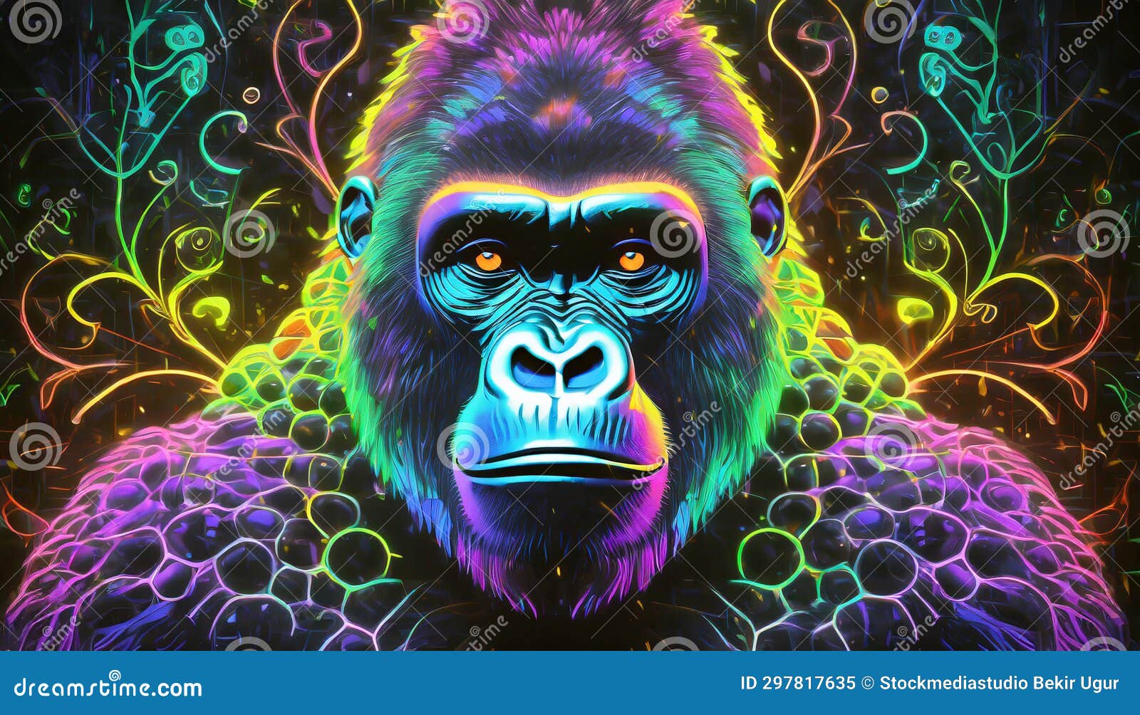 Colorful Gorilla stock illustration. Illustration of pattered - 297817635