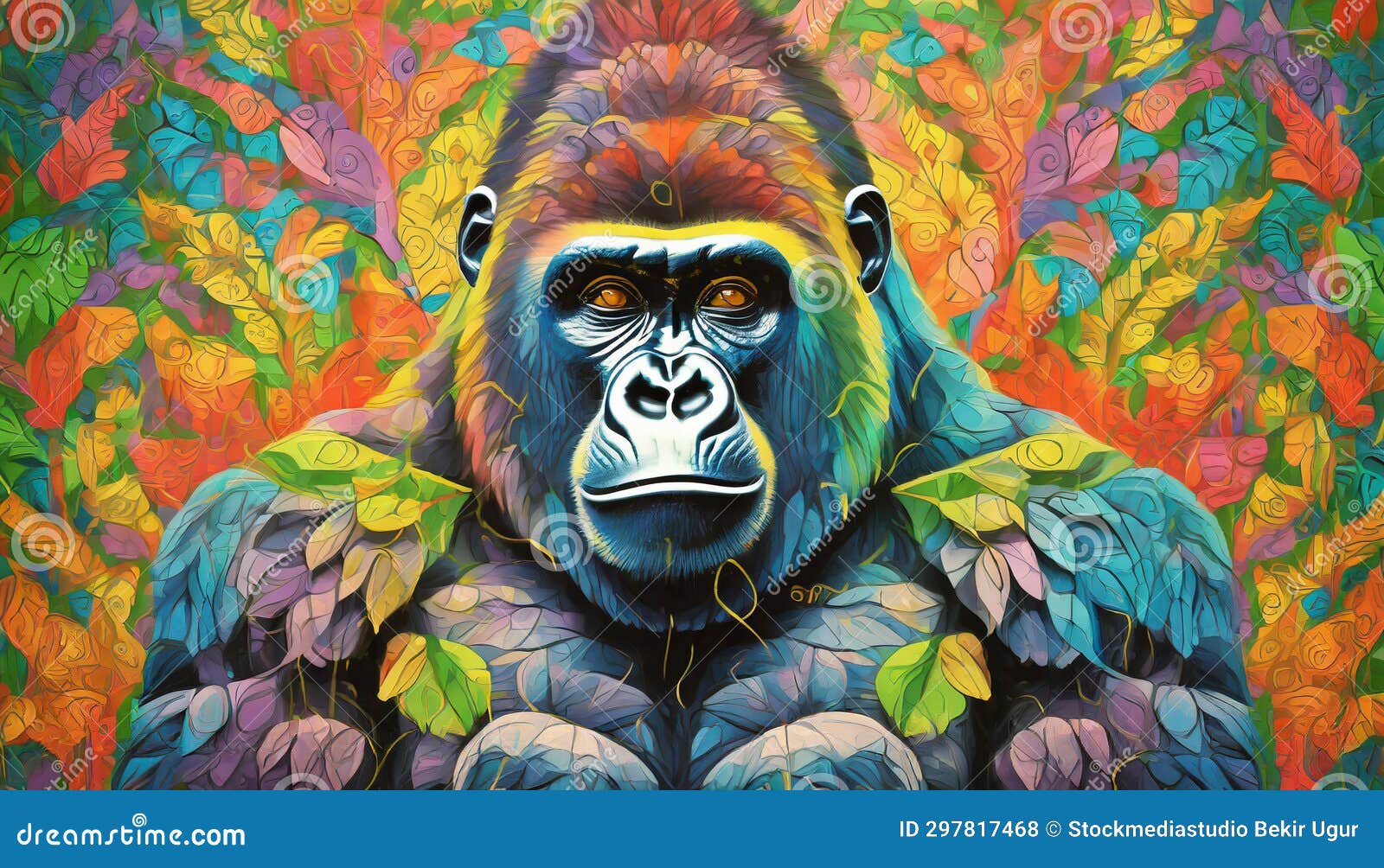 Colorful Gorilla stock illustration. Illustration of collage - 297817468