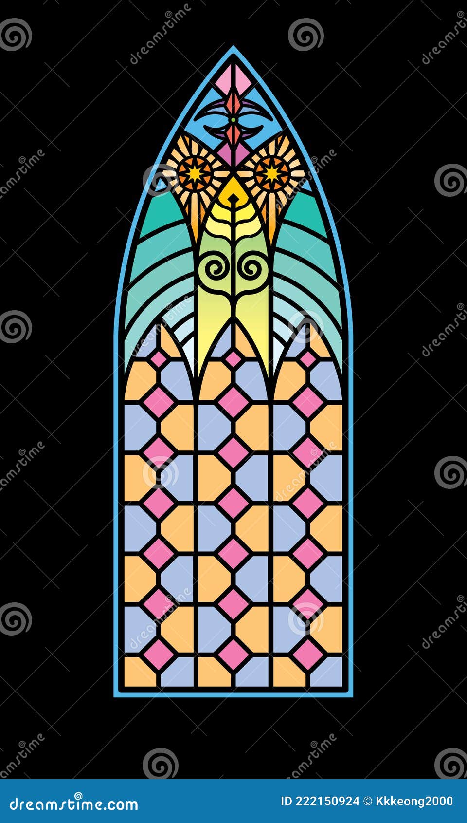 Colorful Gothic Stained Glass Window. Stock Vector - Illustration of ...