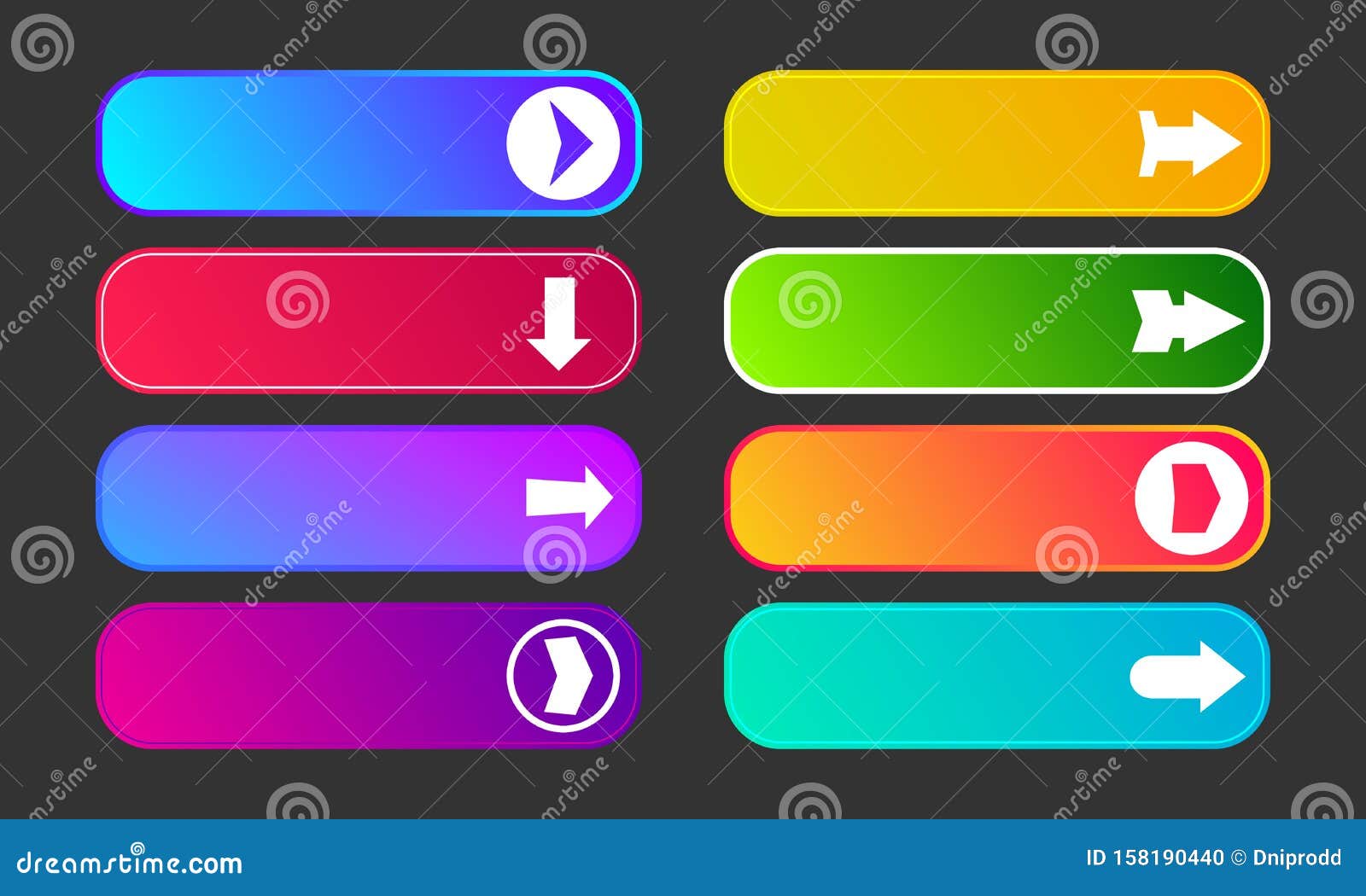 Set of Eight Modern Gradient Buttons with Arrows Stock Vector ...