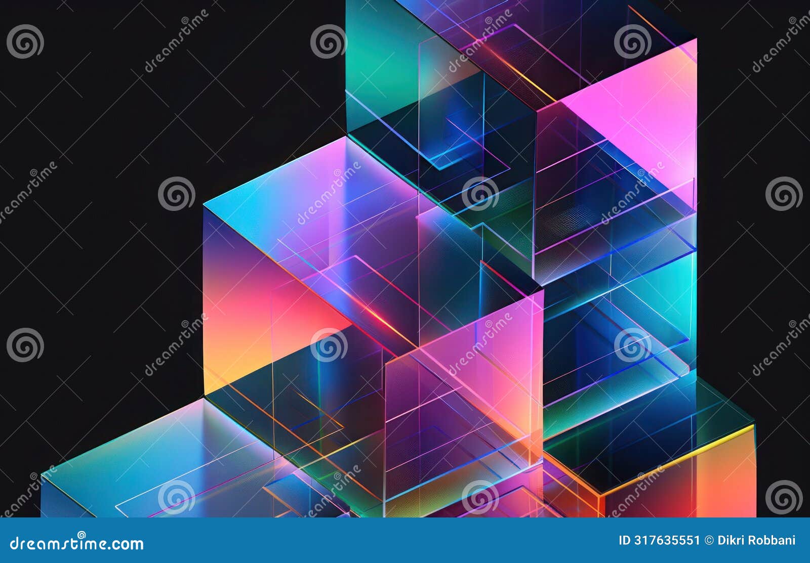 Colorful Gradient Cube Shape Design Element Black, Dispersion Effect ...