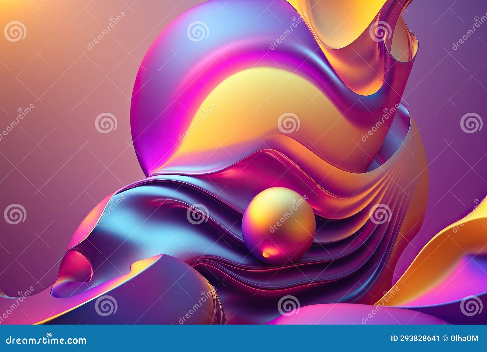 Colorful Gradient 3d Waved Background with Glossy Spheres. Iridescent ...