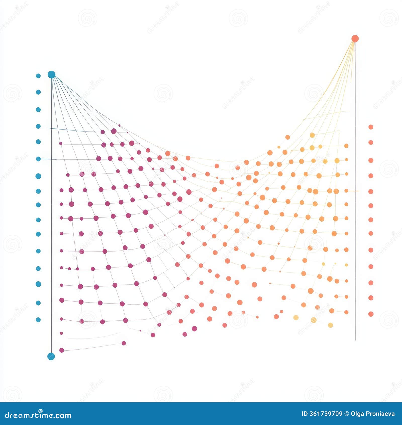 Colorful Gradient Network Graph with Connected Dots on White Background ...