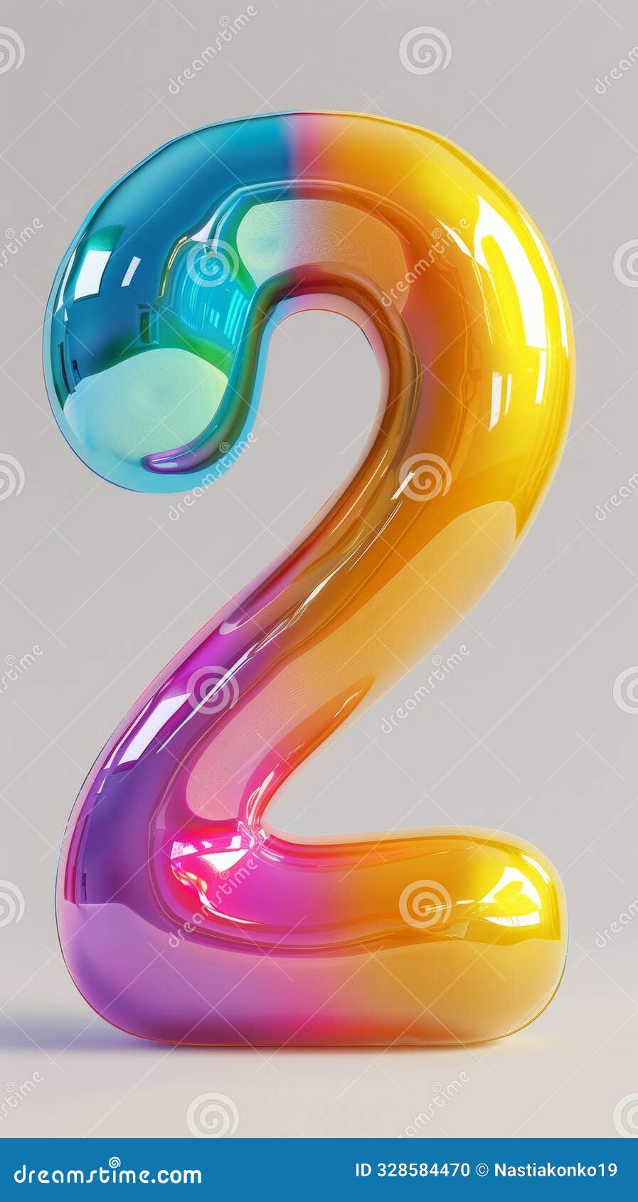 Colorful Gradient Number 2 Two with Glossy Reflective Surface, Studio ...
