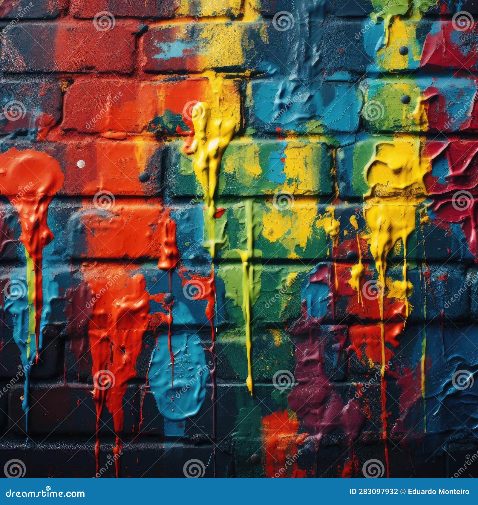 Colorful Graffiti on a Brick Wall with Dripping Paint Stock ...
