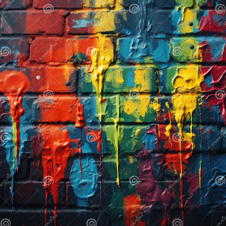 Colorful Graffiti on a Brick Wall with Dripping Paint Stock ...