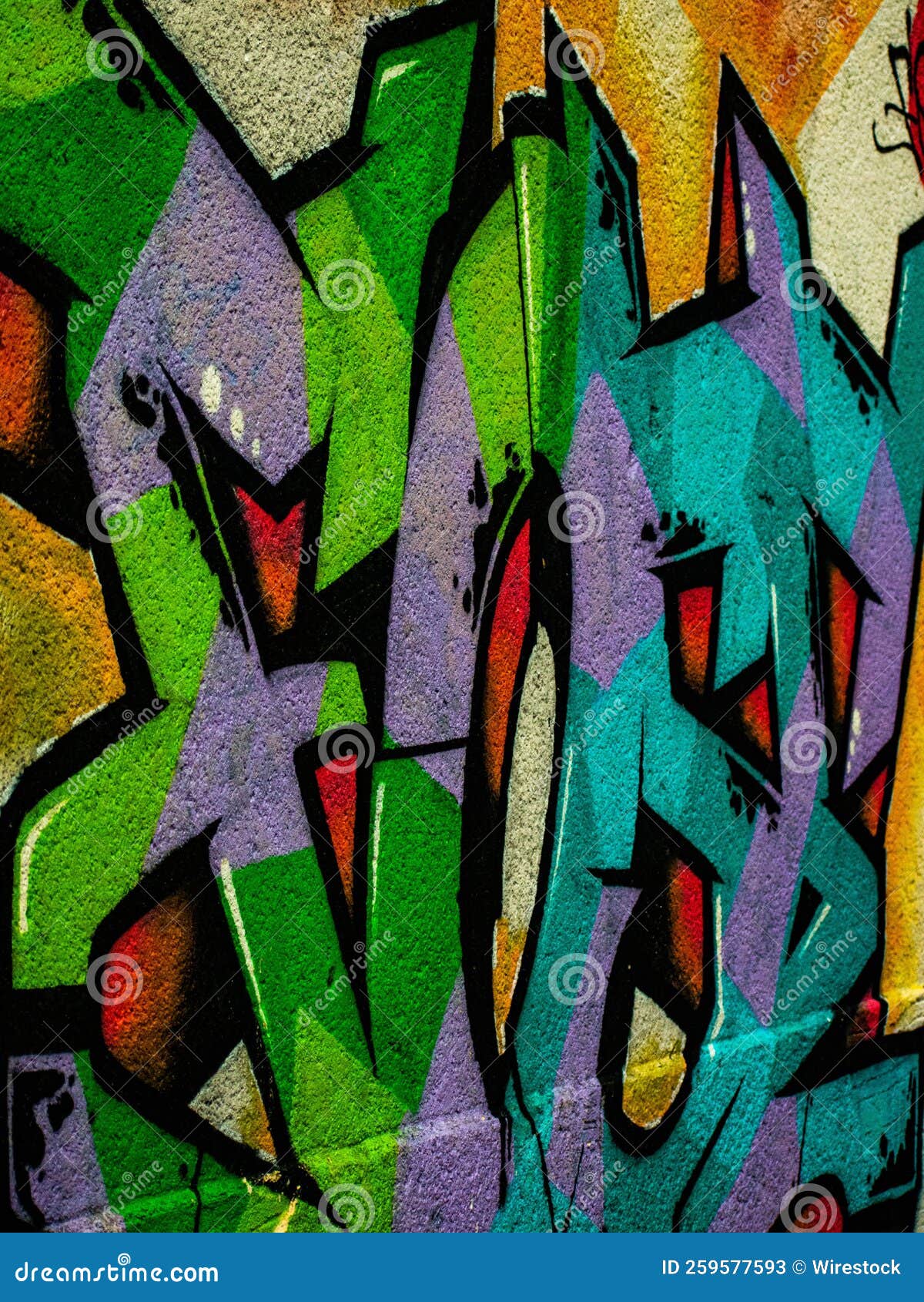 Colorful Graffiti on a Cement Exterior Wall in Bright Sunlight ...