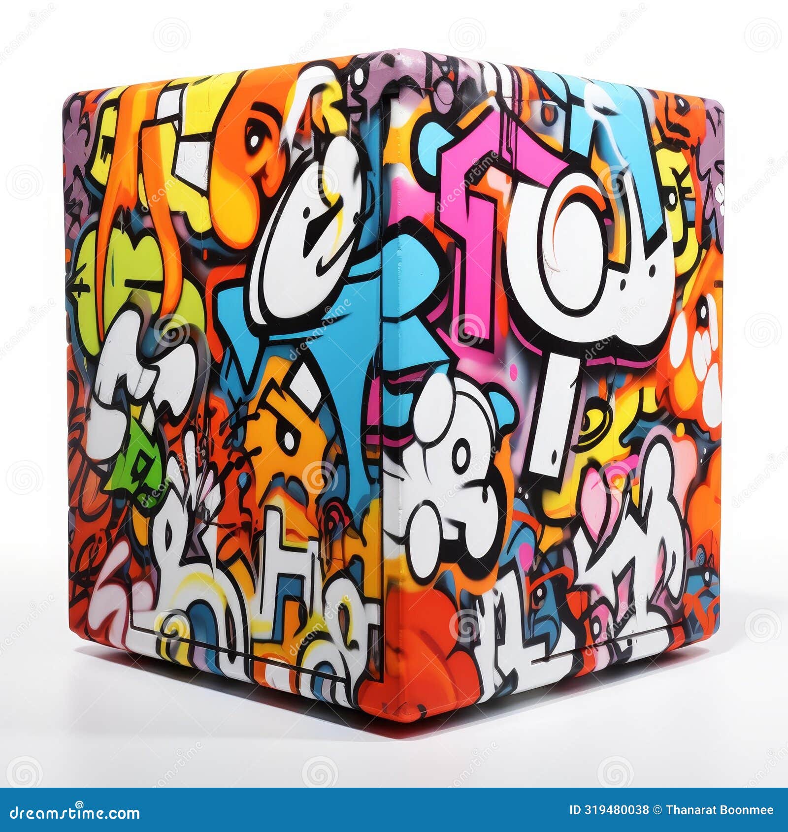 Colorful Graffiti Cube Floating on White Background, Ai Generated Stock ...