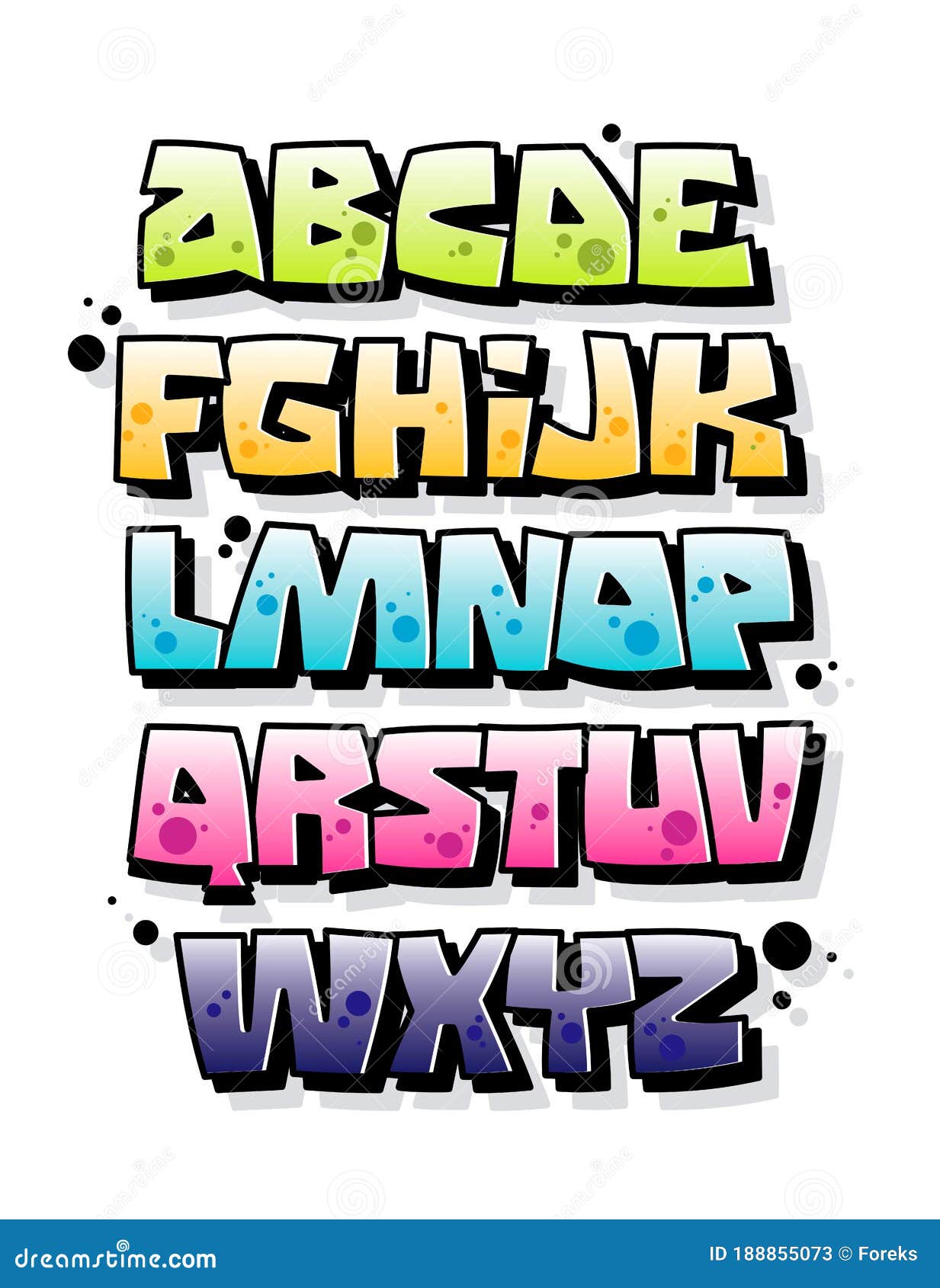 Colorful Graffiti Font with Highlights and Shadows. Vector Alphabet ...