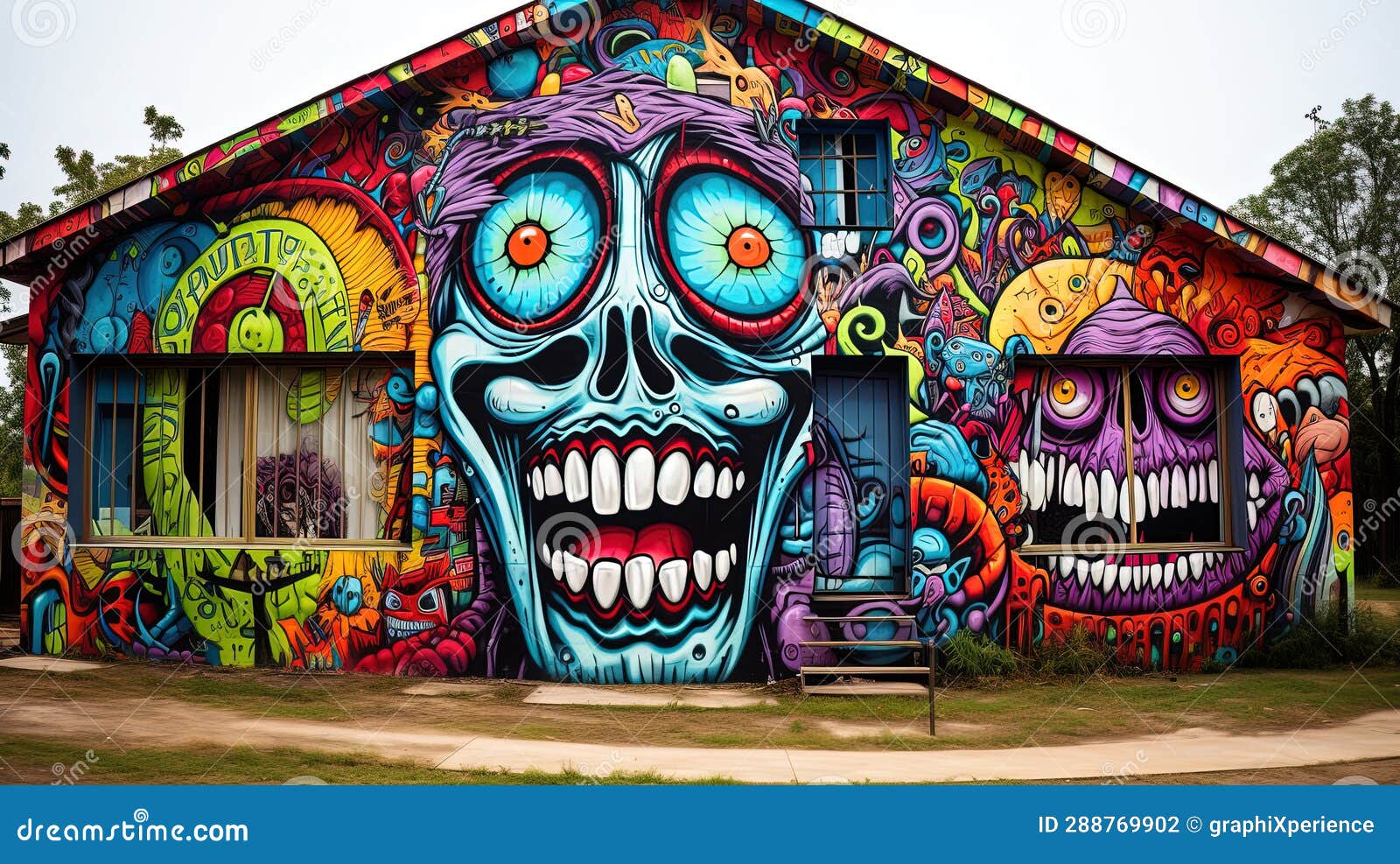 Colorful Graffiti House Entrance Stock Illustration - Illustration of ...