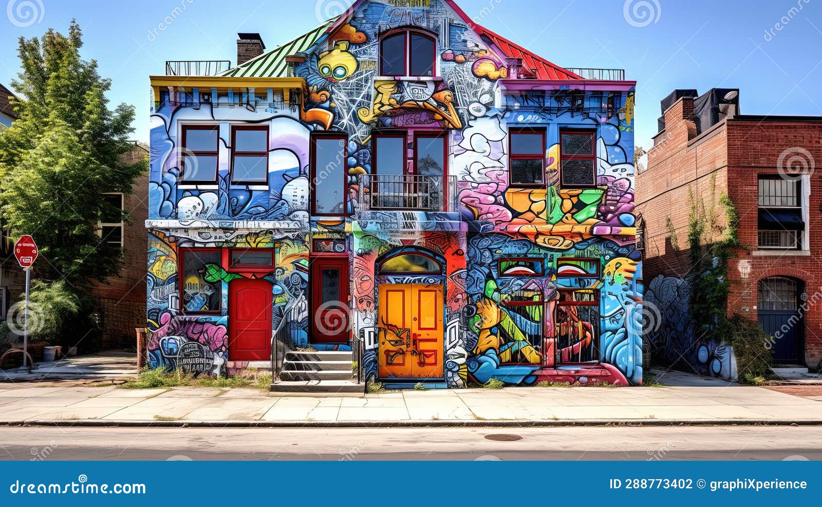 Colorful Graffiti House Entrance Stock Illustration - Illustration of ...