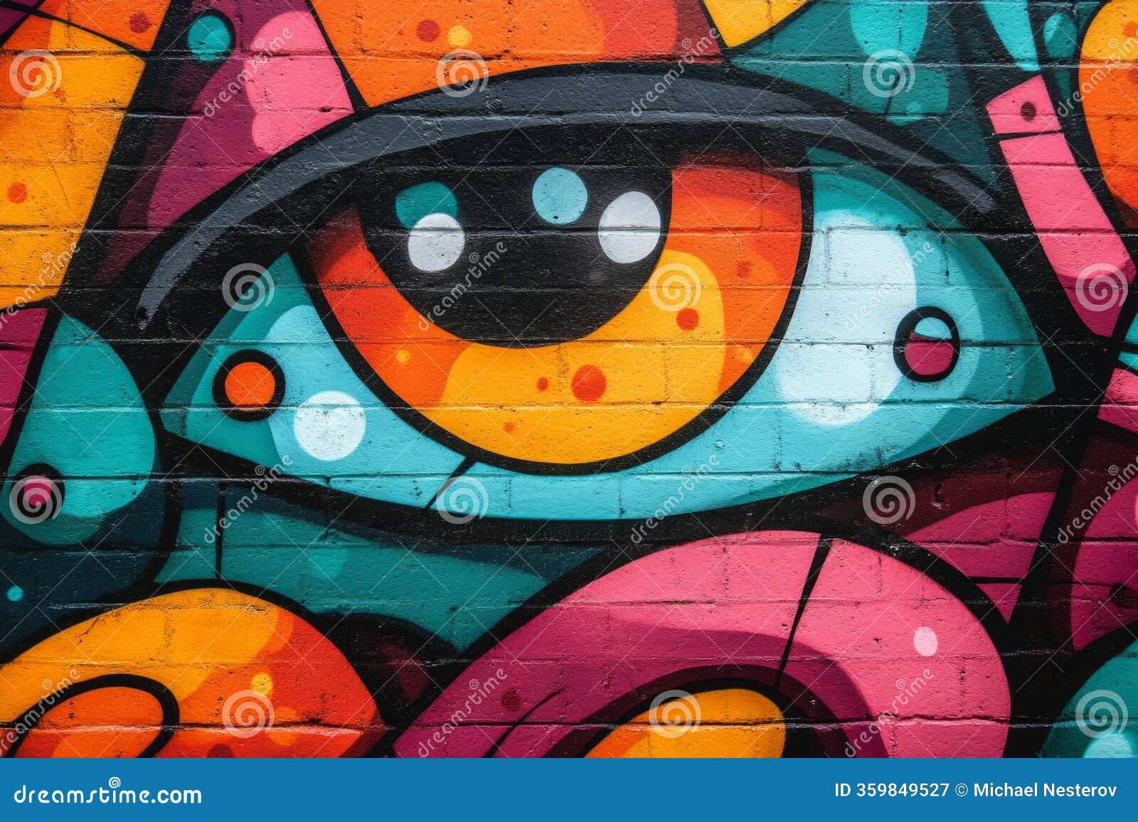 Colorful Graffiti Mural Depicting a Stylized Eye on a Brick Wall ...