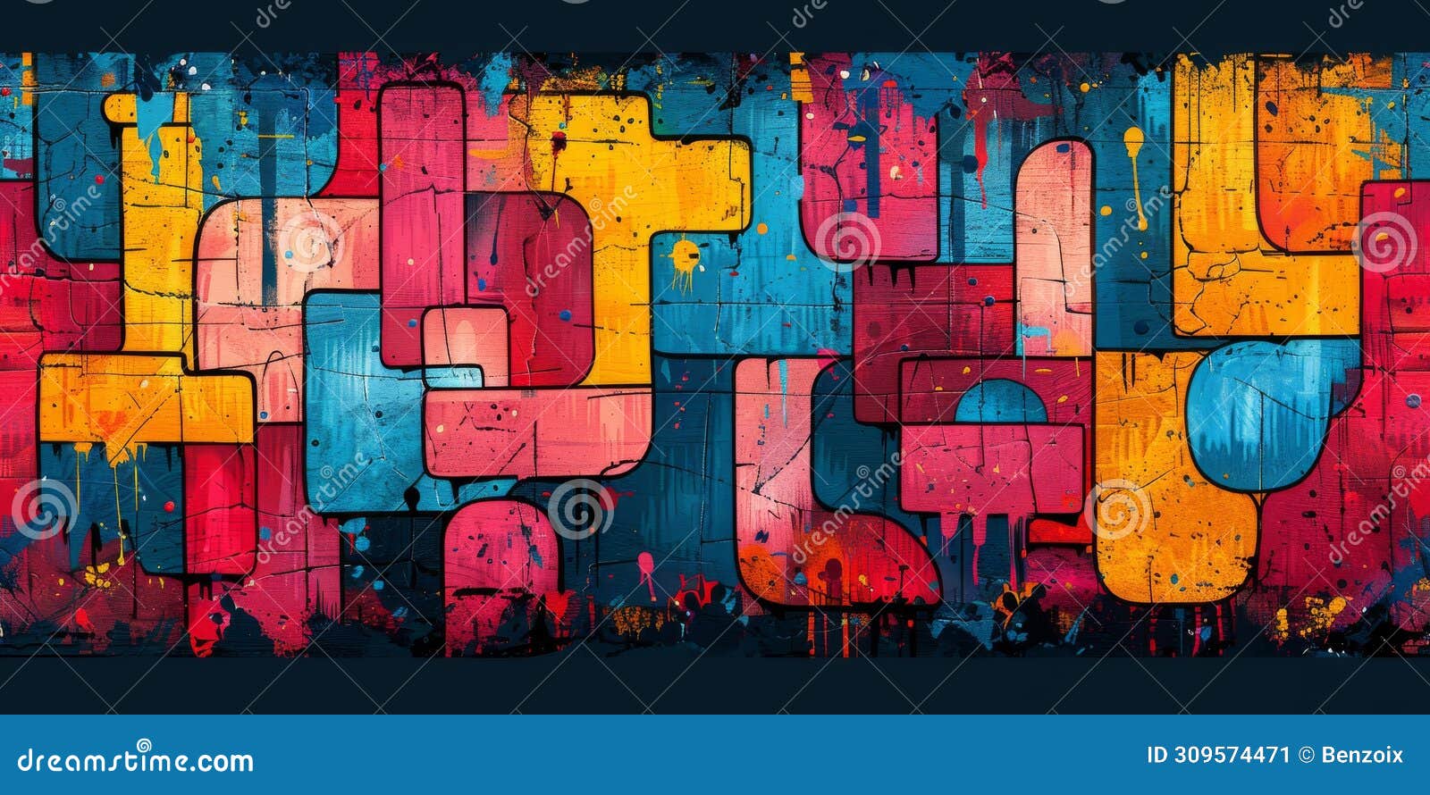 Colorful Graffiti Print. Seamless Pattern with Different Text and ...