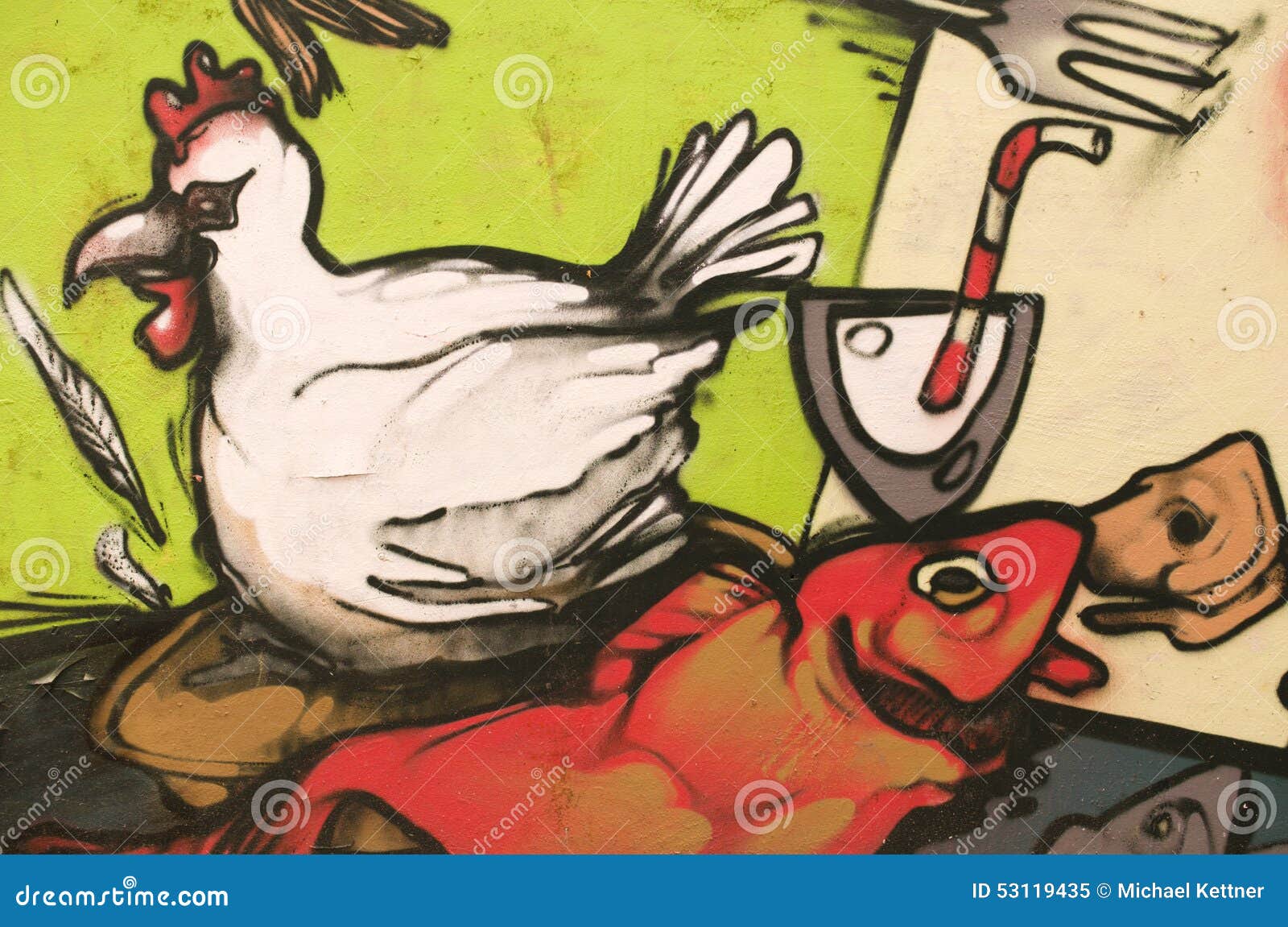 Colorful Graffity with Fish and Chicken Editorial Image - Image of ...
