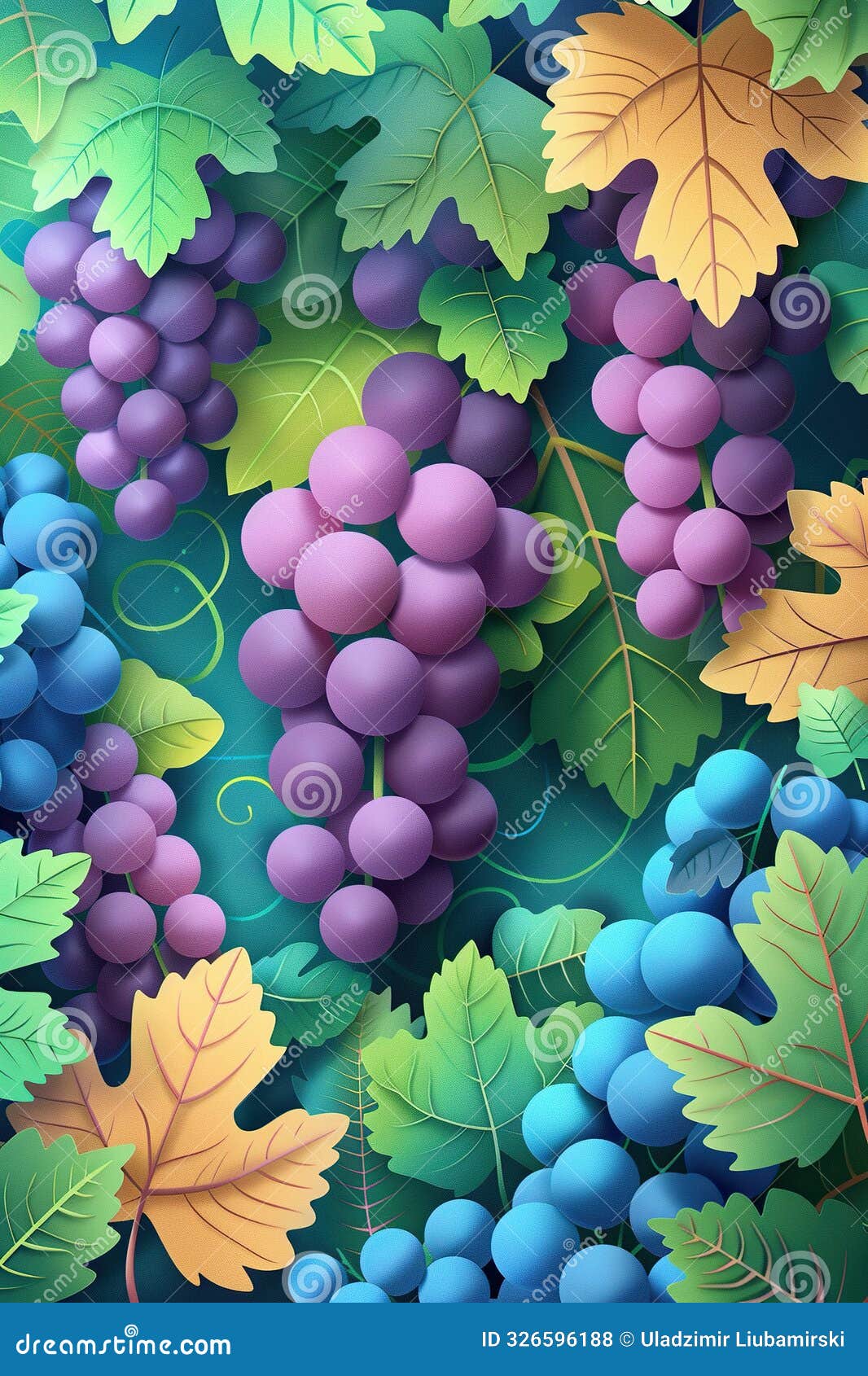 Image of Bunch of Grapes with Green Leaf. Vertical Background Stock ...