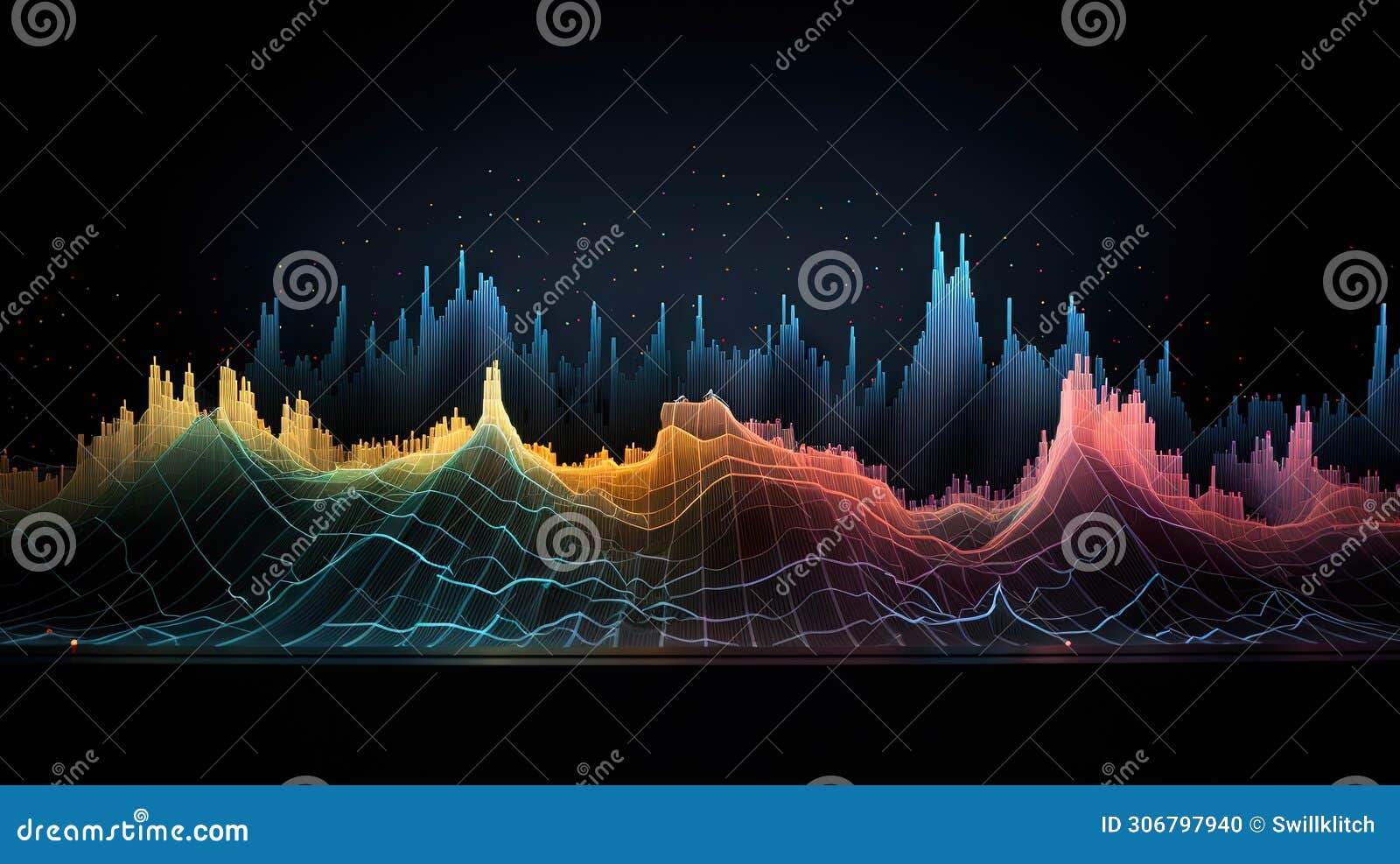 Colorful Graph and Chart with Mountain Shaped Bars Stock Photo - Image ...