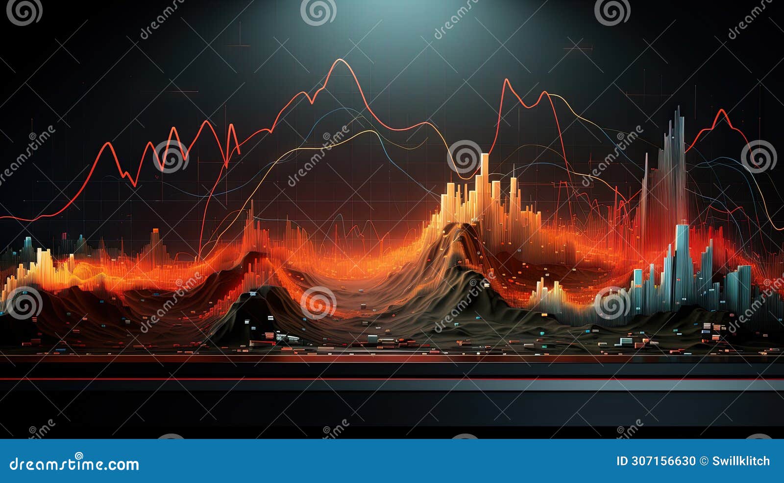 Colorful Graph and Chart with Mountain Shaped Bars. Stock Photo - Image ...