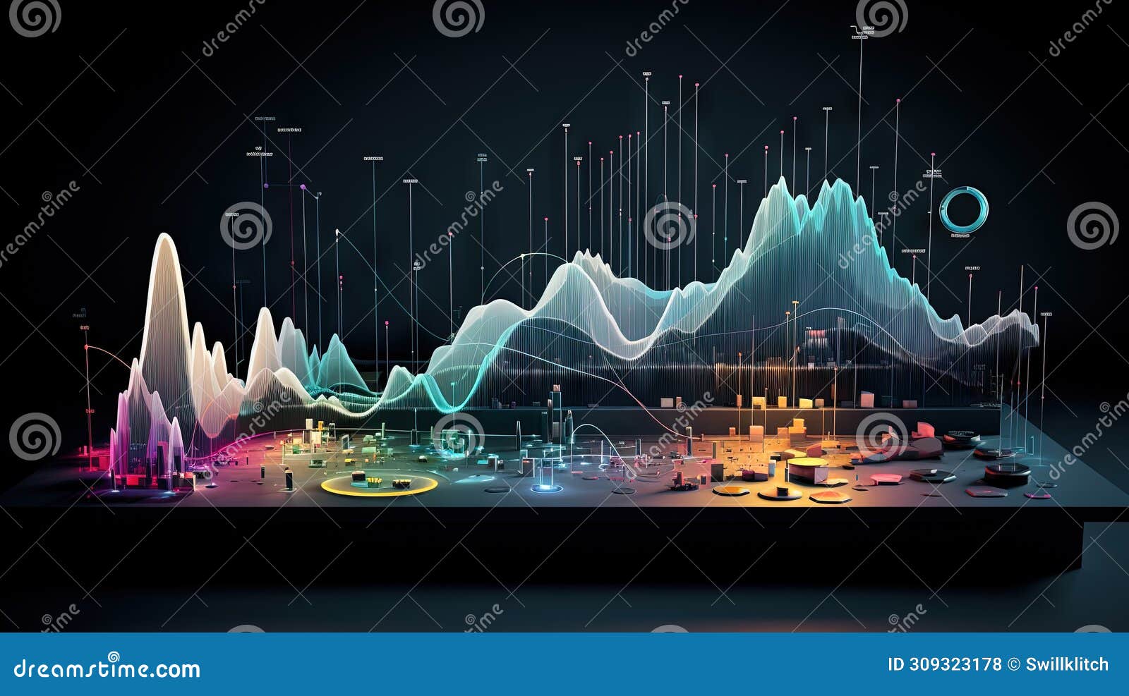 Colorful Graph and Chart with Mountain Shaped Bars. Stock Photo - Image ...