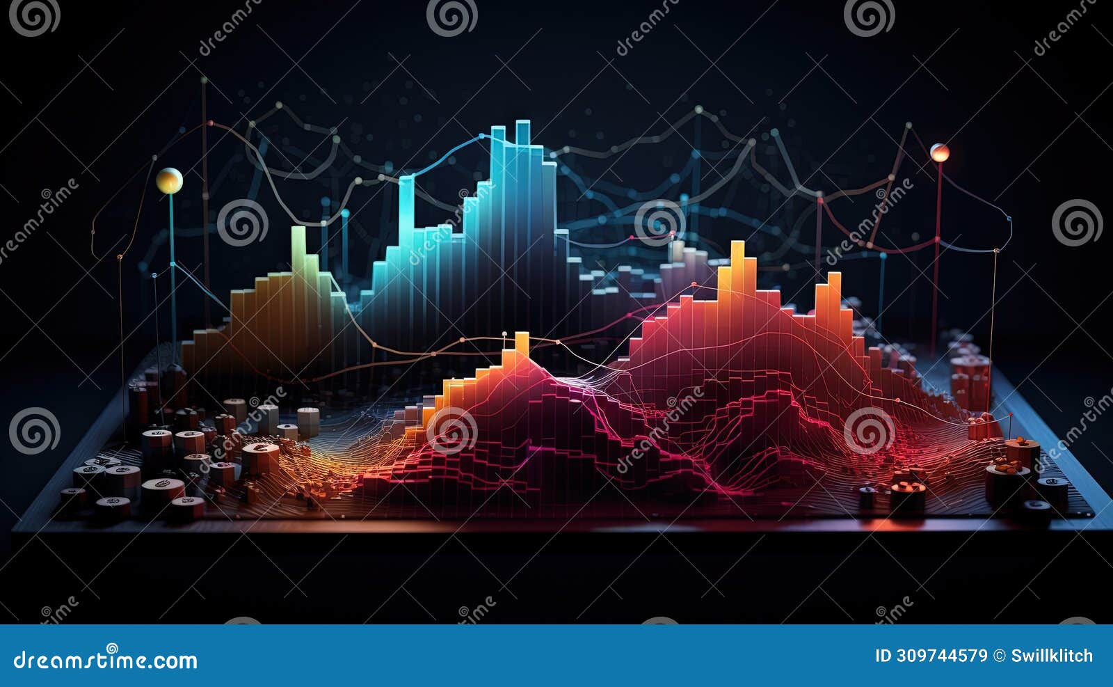 Colorful Graph and Chart with Mountain Shaped Bars. Stock Image - Image ...