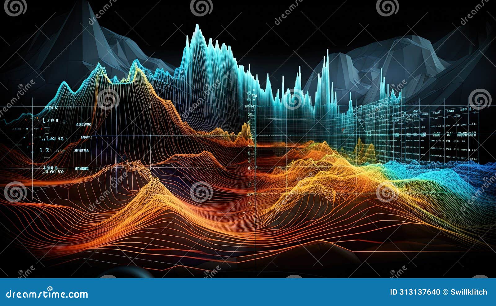 Colorful Graph and Chart with Mountain Shaped Bars. Stock Photo - Image ...