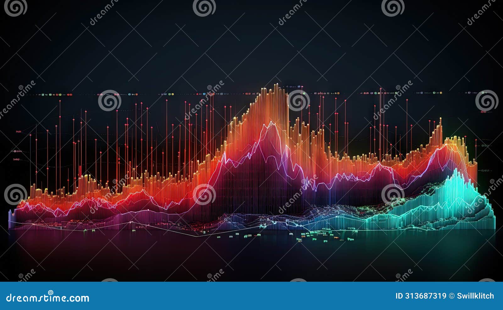 Colorful Graph and Chart with Mountain Shaped Bars. Stock Image - Image ...