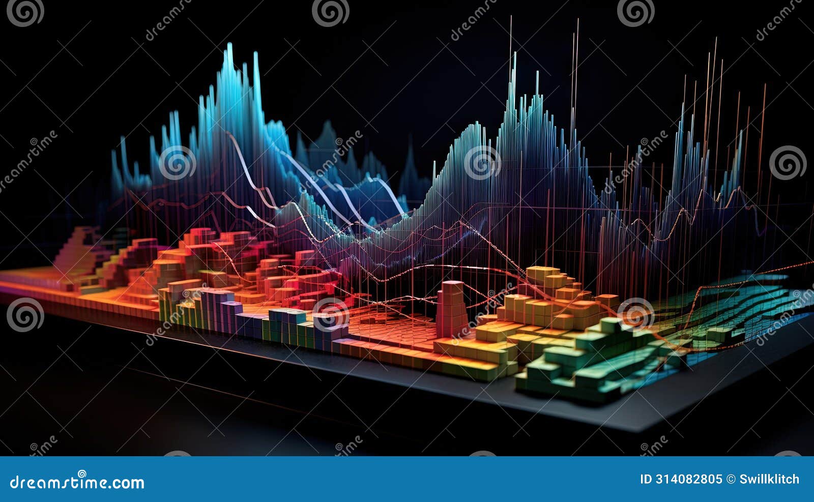 Colorful Graph and Chart with Mountain Shaped Bars. Stock Image - Image ...