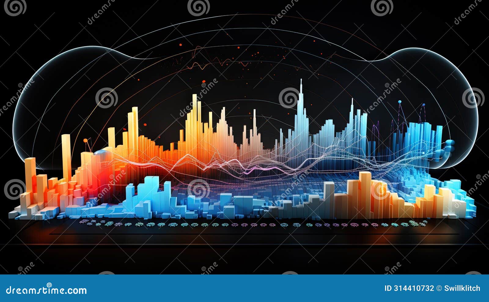 Colorful Graph and Chart with Mountain Shaped Bars. Stock Photo - Image ...