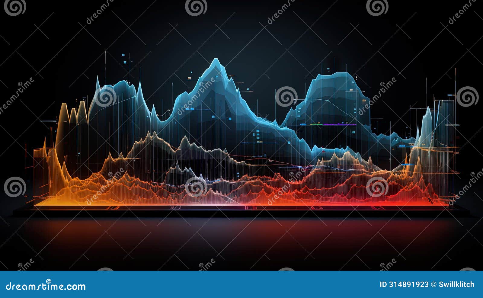 Colorful Graph and Chart with Mountain Shaped Bars. Stock Image - Image ...