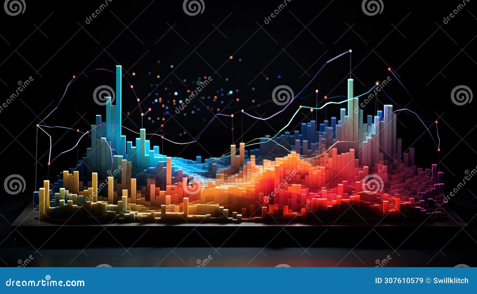 Colorful Graph and Chart with Mountain Shaped Bars. Stock Illustration ...