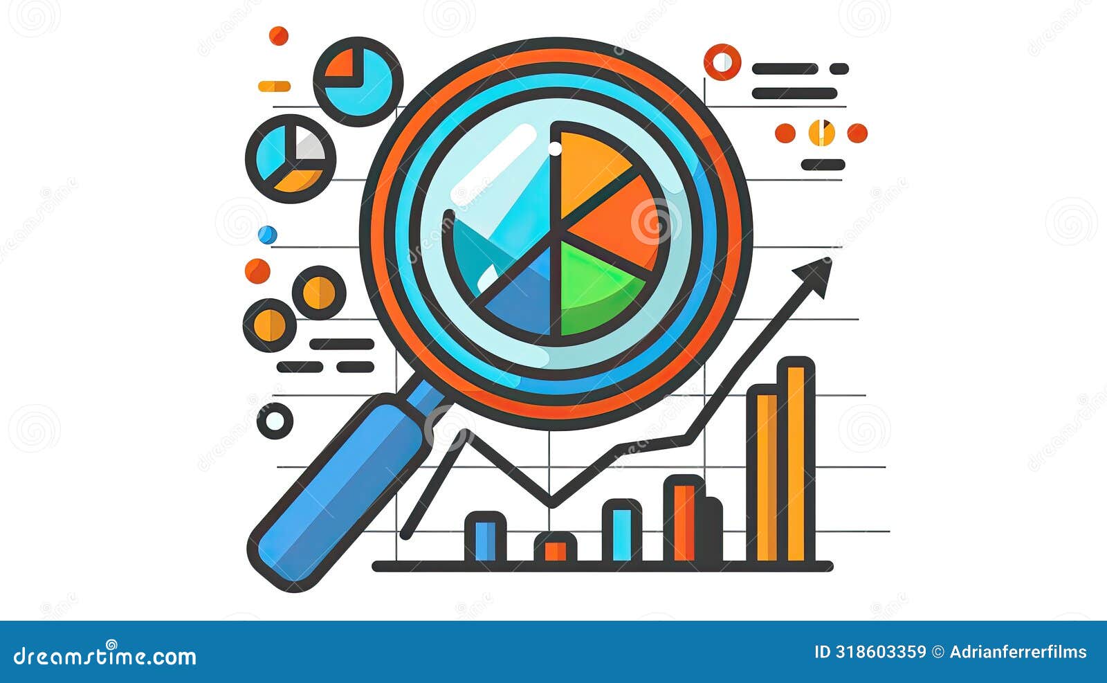 A Colorful Graph with a Magnifying Glass Over it Stock Image - Image of ...