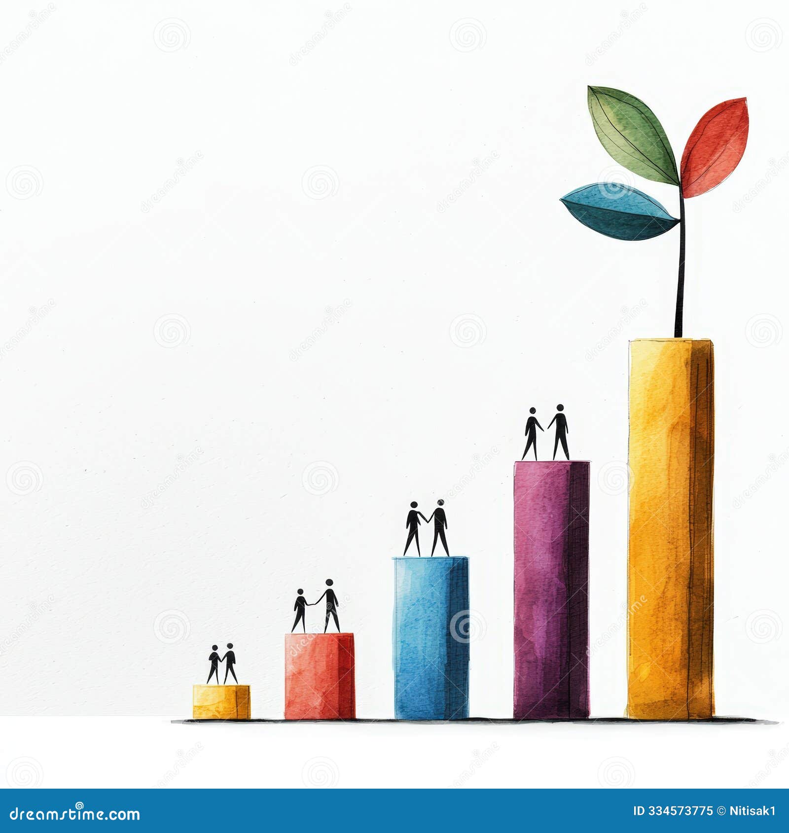 A Colorful Graph Symbolizes Growth Featuring Figures Atop Bars and a ...