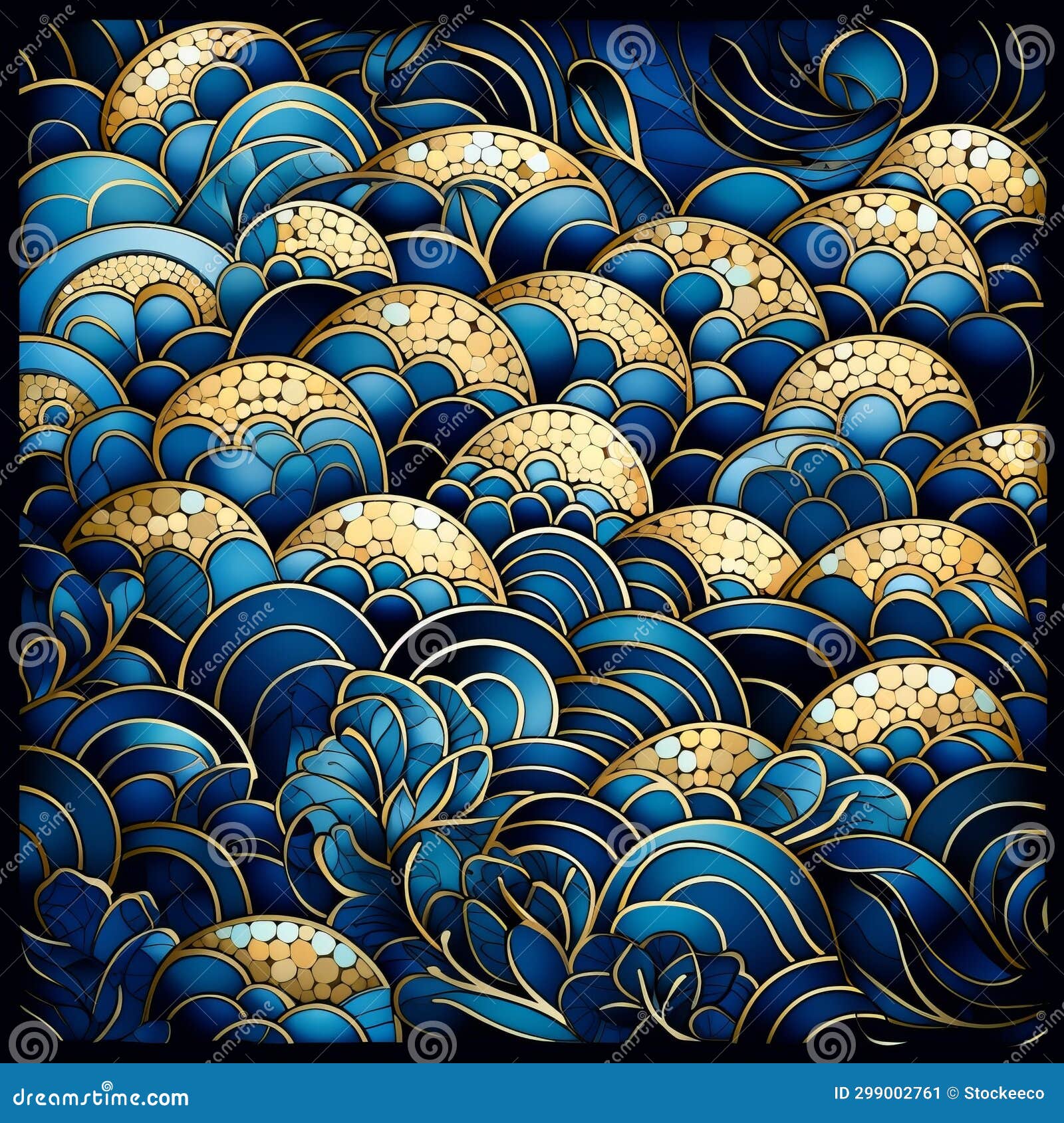 Blue and Gold Abstract Pattern with Sea Waves on Ice Stock Illustration ...