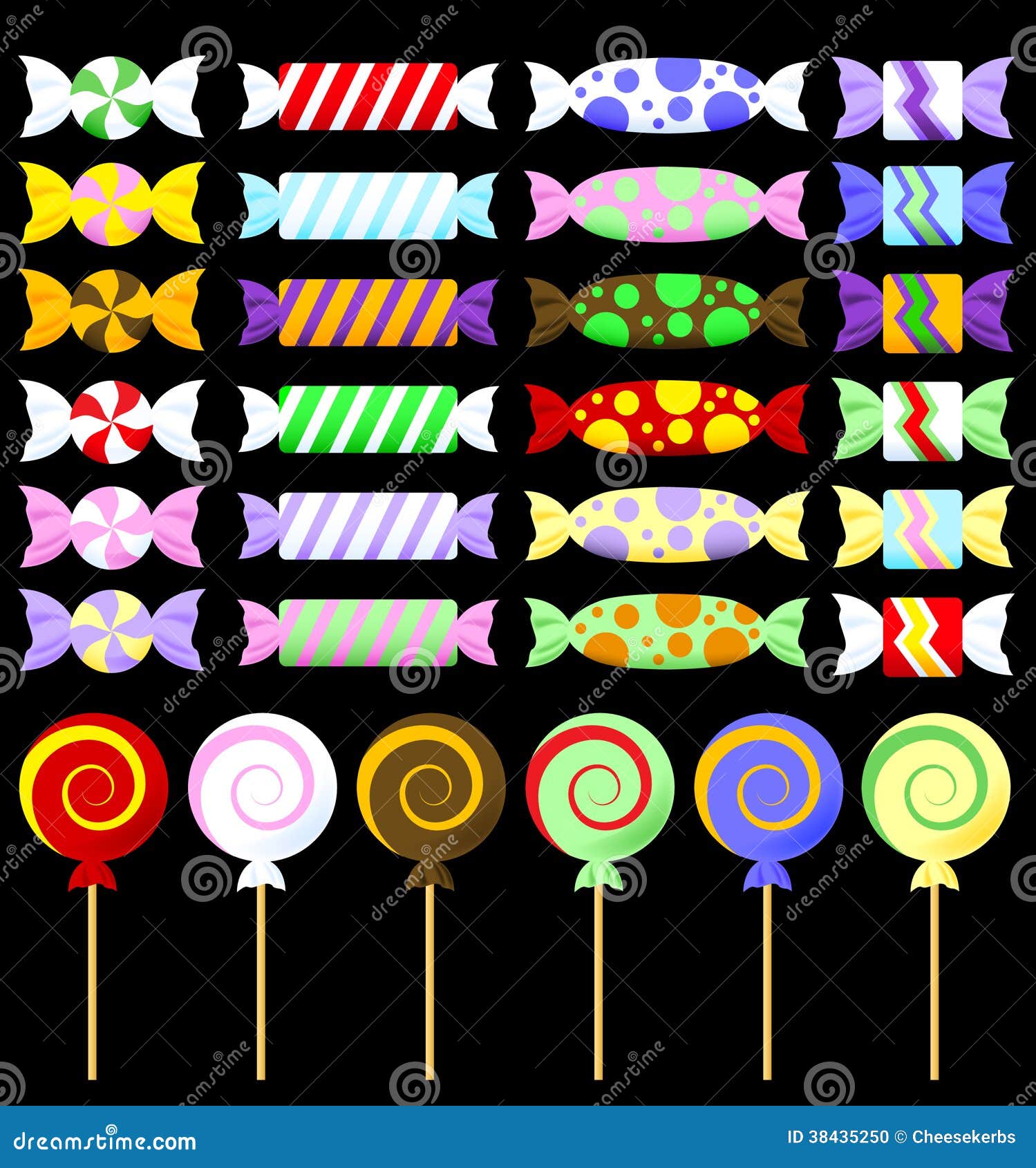 Colorful Graphic Wrapped Candy Vectors Stock Vector - Illustration of ...