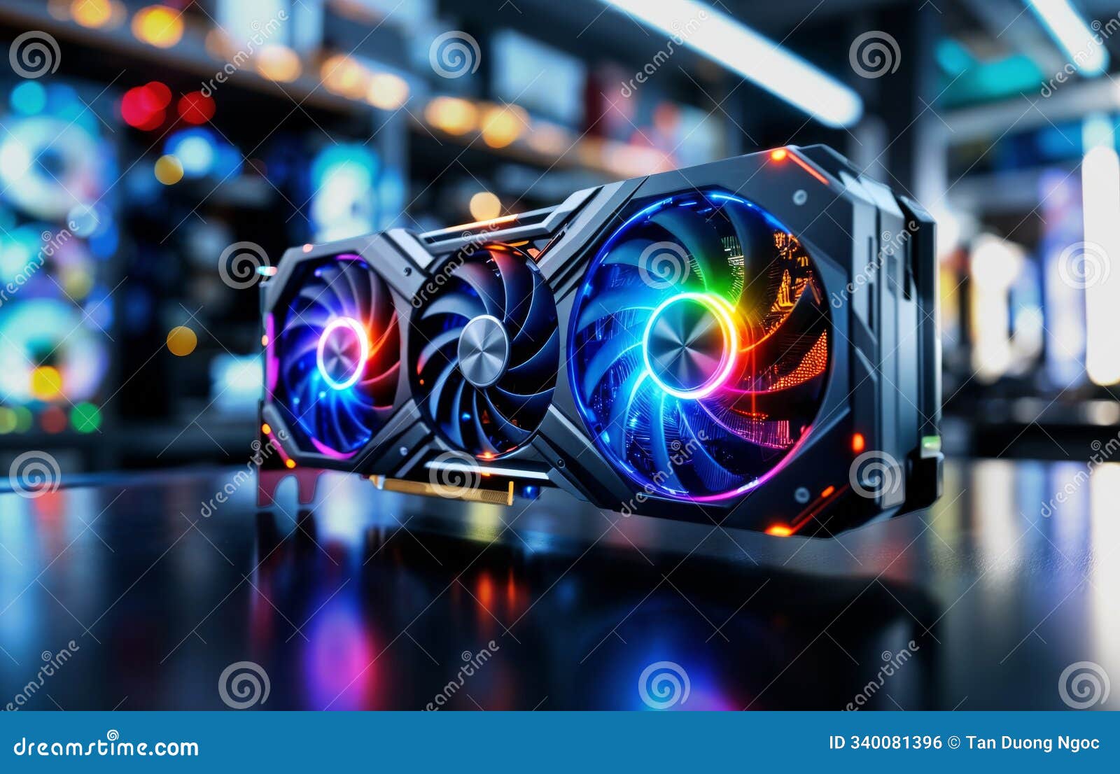 Colorful Graphics Card Display with Glowing Elements Stock Photo ...