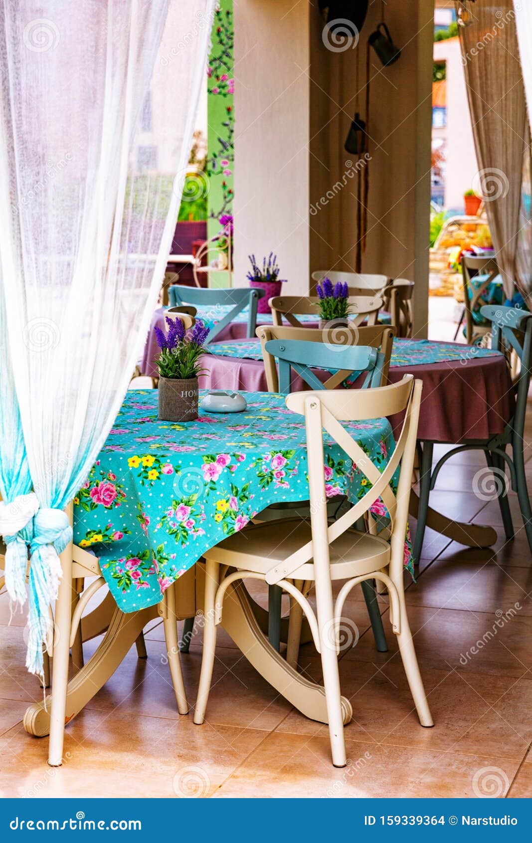 Colorful Greek Cafe Interior. Stock Photo - Image of greece, dining ...