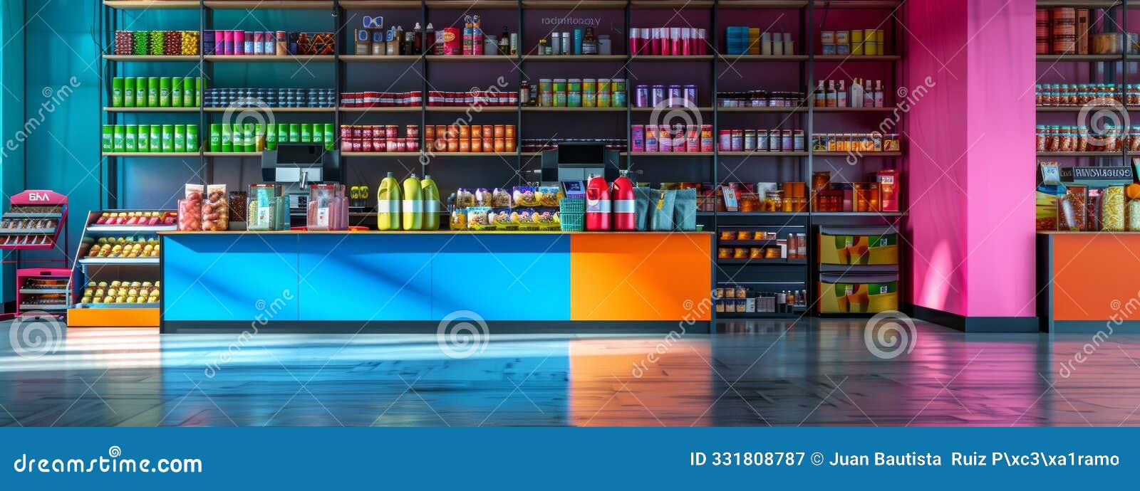 Colorful Grocery Store Interior with Vibrant Products and Modern Design ...