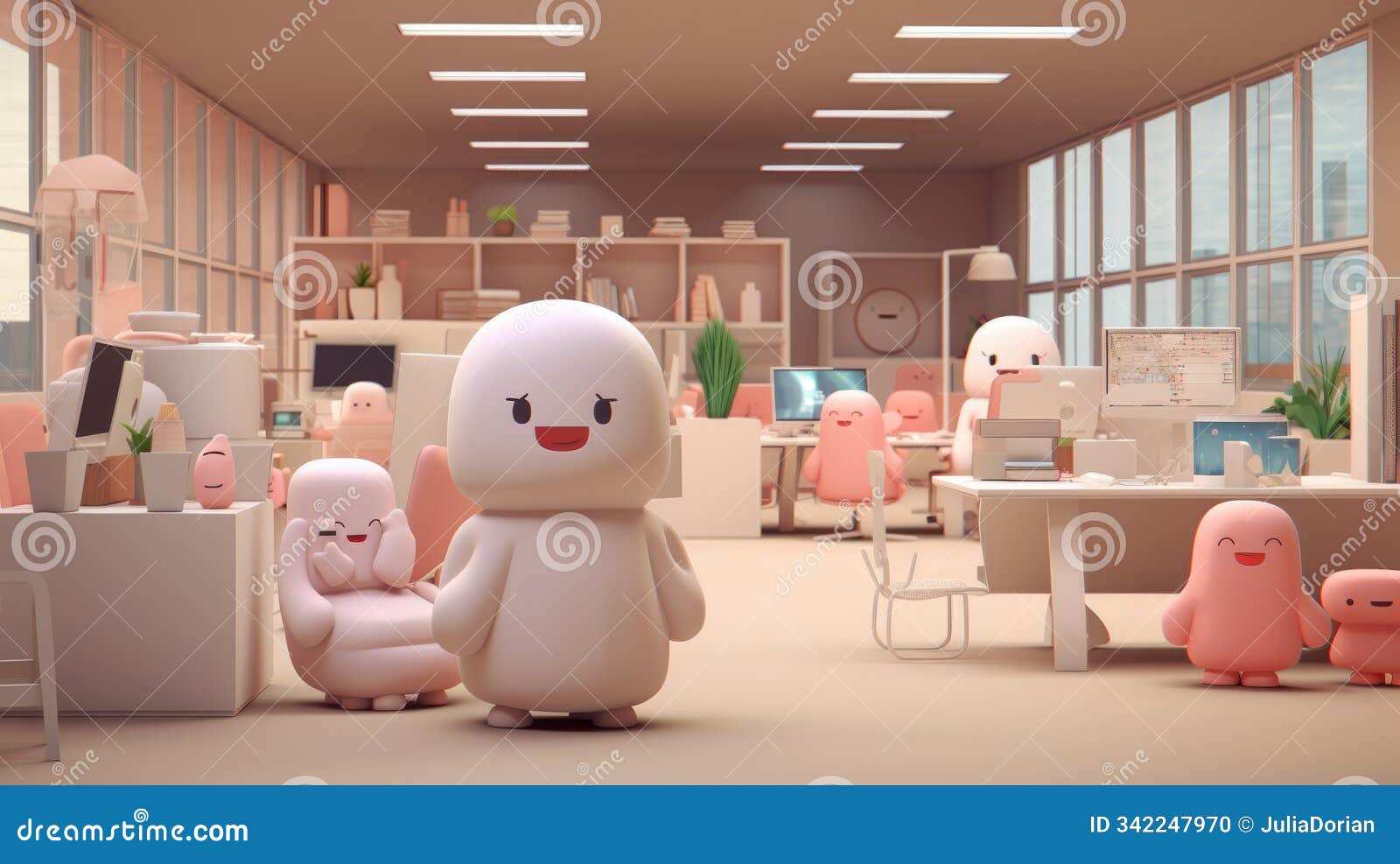 A Colorful Group of 3D Rendered Blob Characters Collaborating in a ...