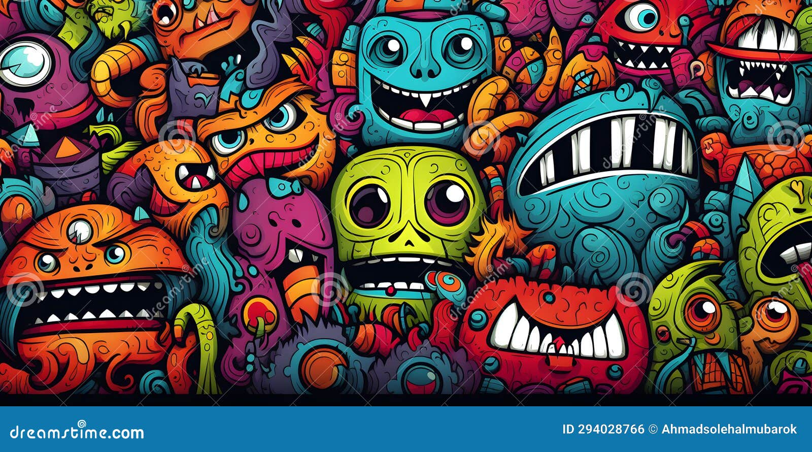 Colorful Group of Doodle Monsters Background Stock Illustration ...