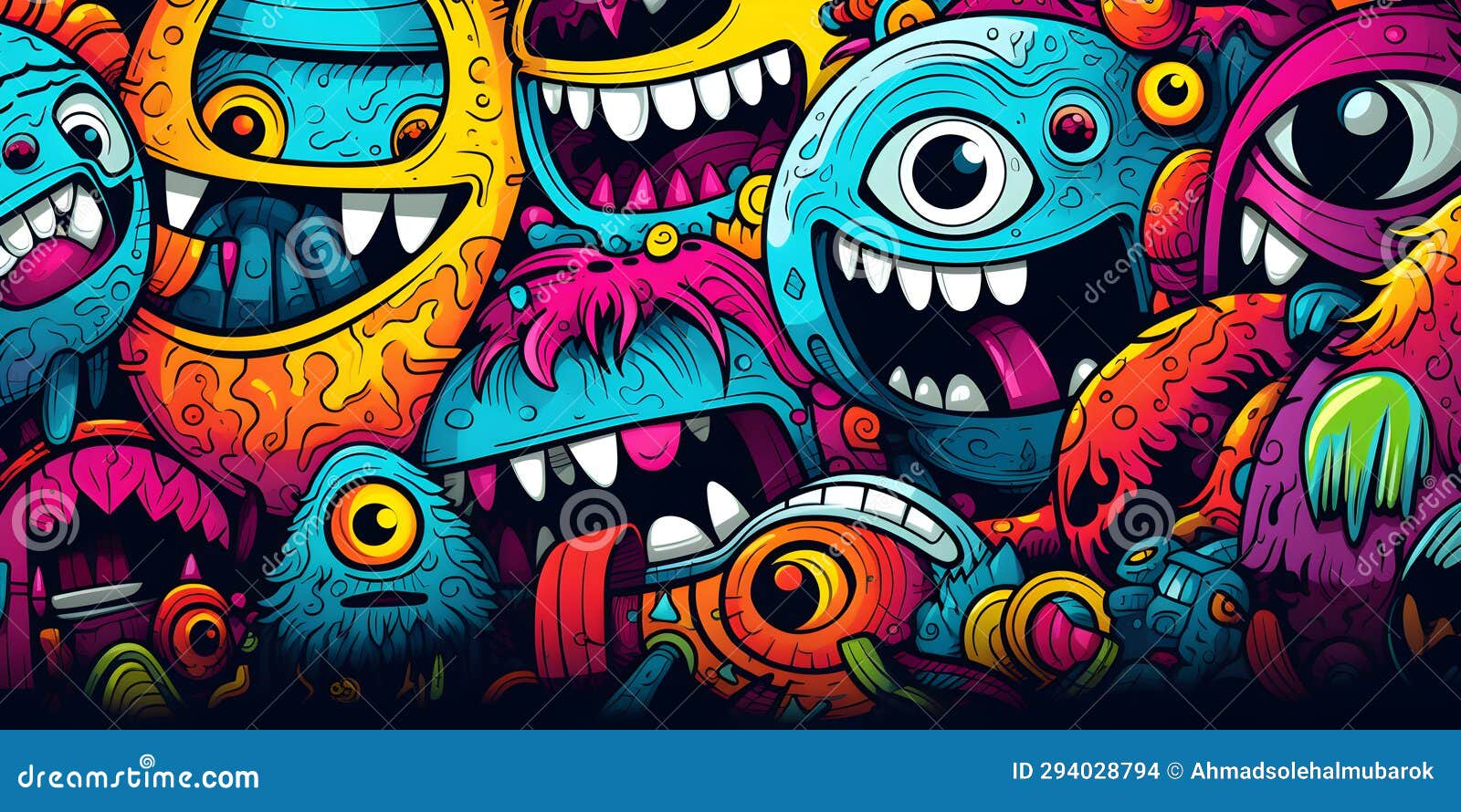 Colorful Group of Doodle Monsters Background Stock Illustration ...