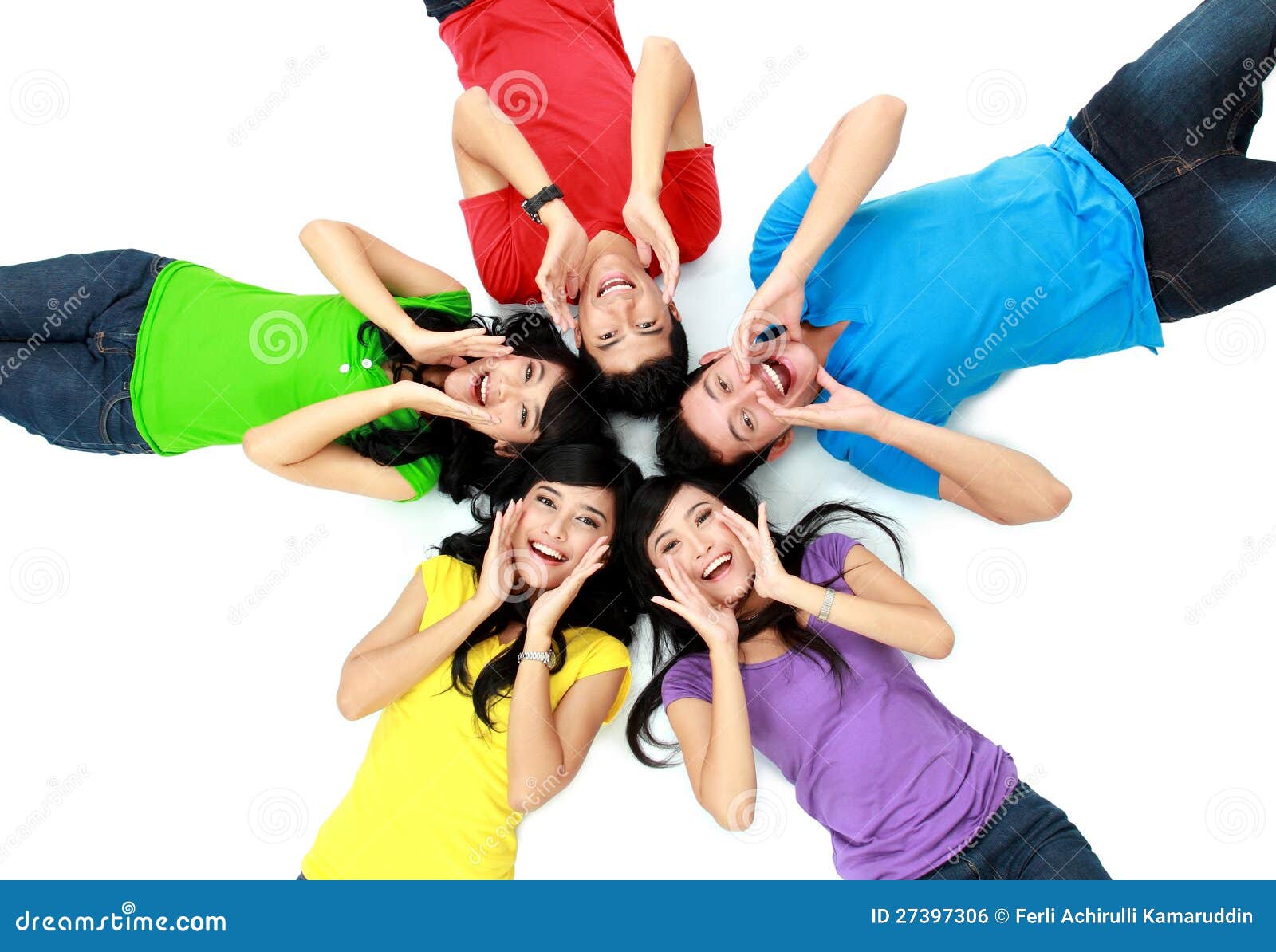 Colorful Group of Friends on the Floor Stock Photo - Image of smile ...