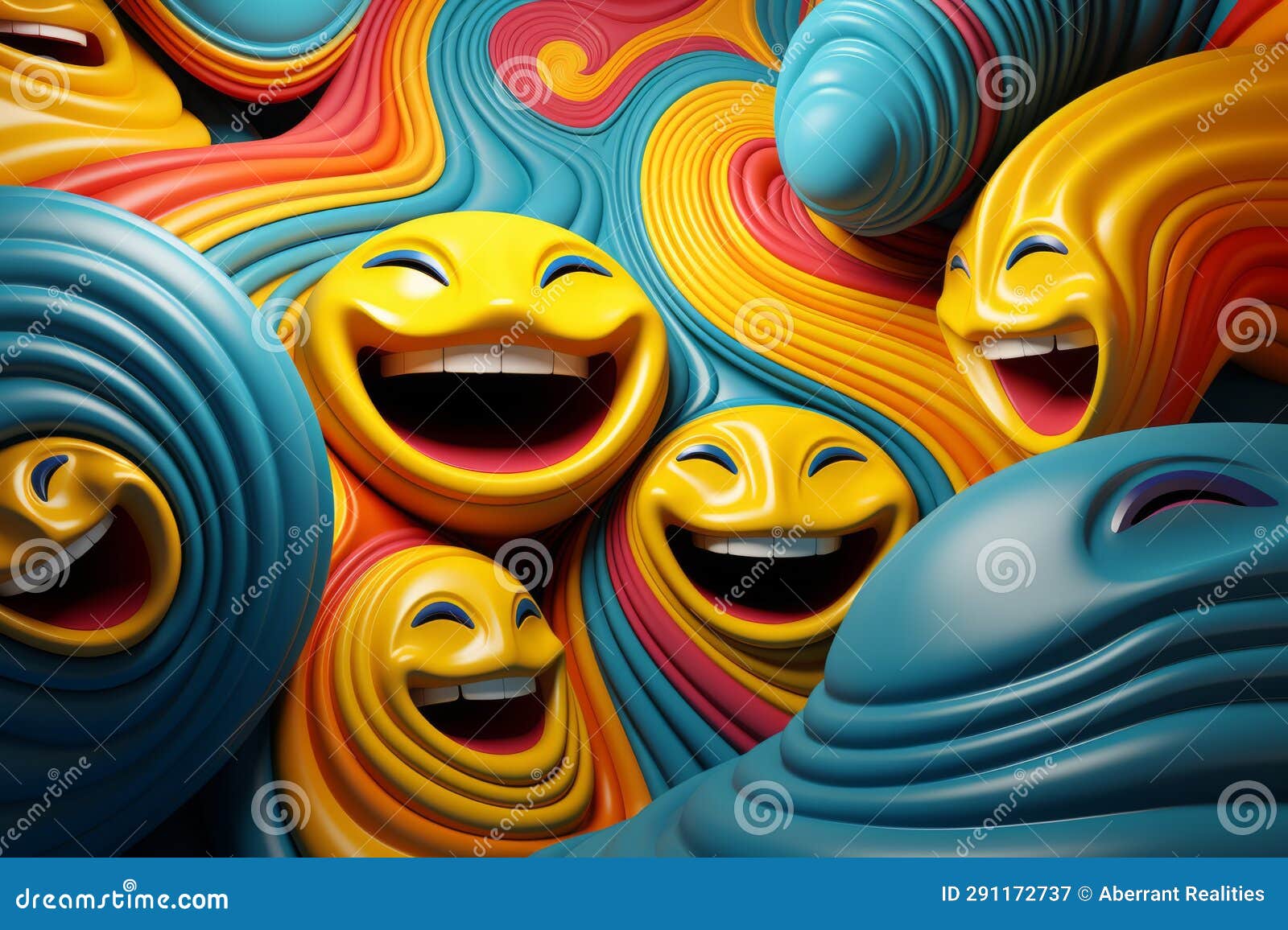 A Colorful Group of Smiley Faces in a Wavy Pattern Stock Illustration ...