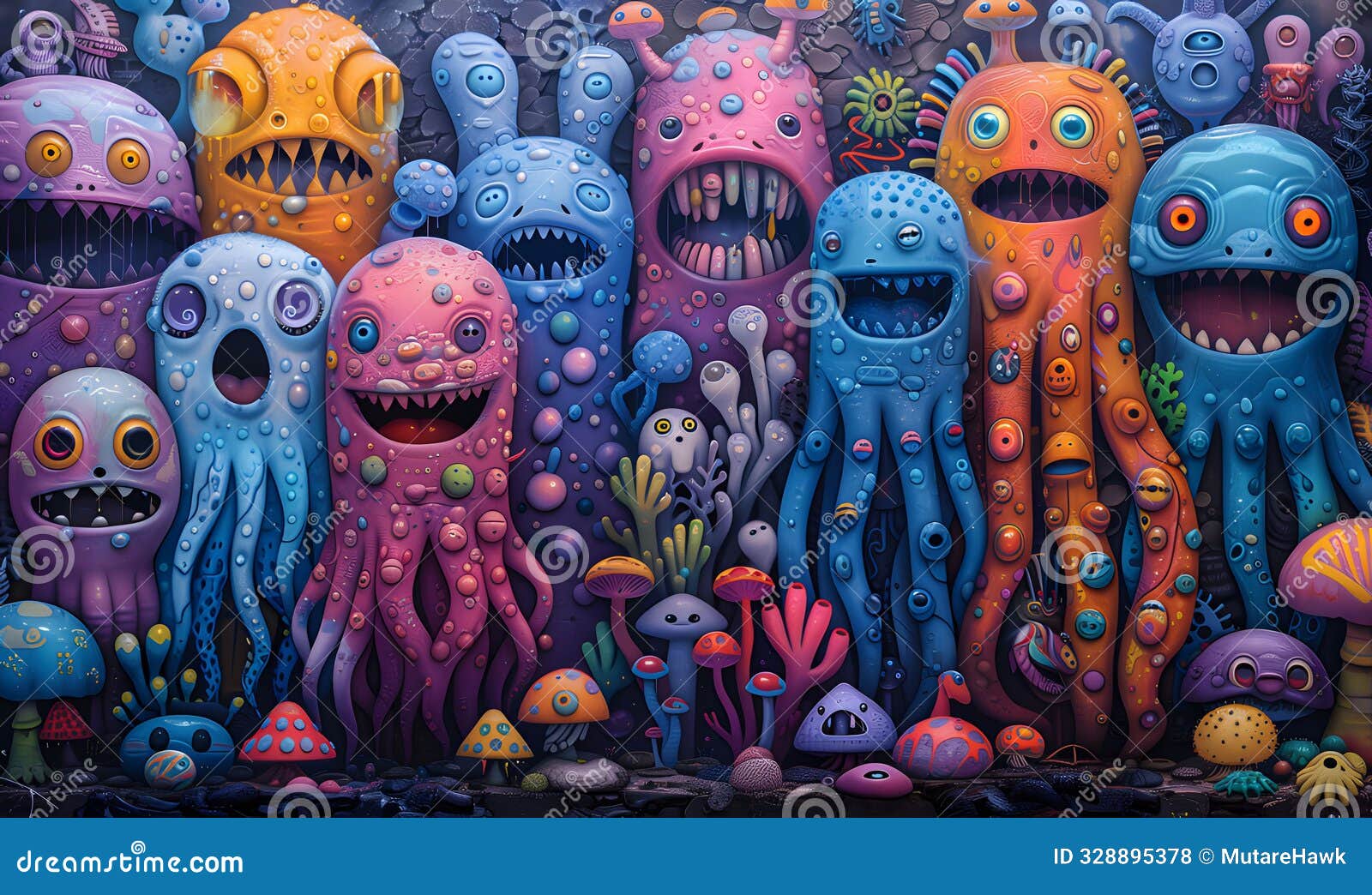 Colorful Group of Smiling Monsters Stock Vector - Illustration of ...