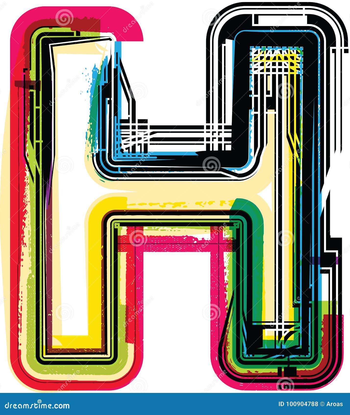 Colorful Grunge LETTER H stock vector. Illustration of pencil - 100904788