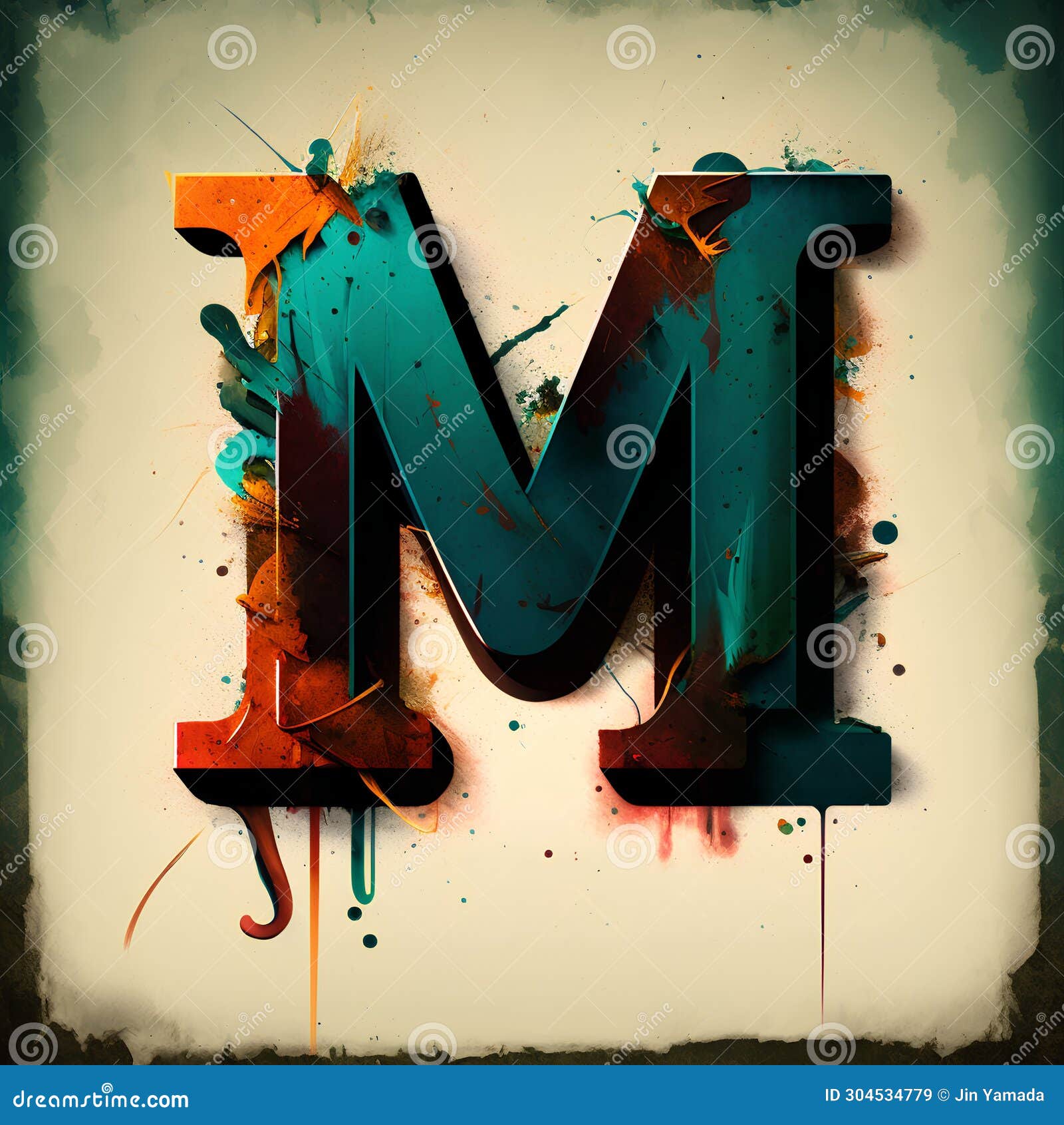 Colorful Grunge Letter M with Paint Splashes on Abstract Background ...